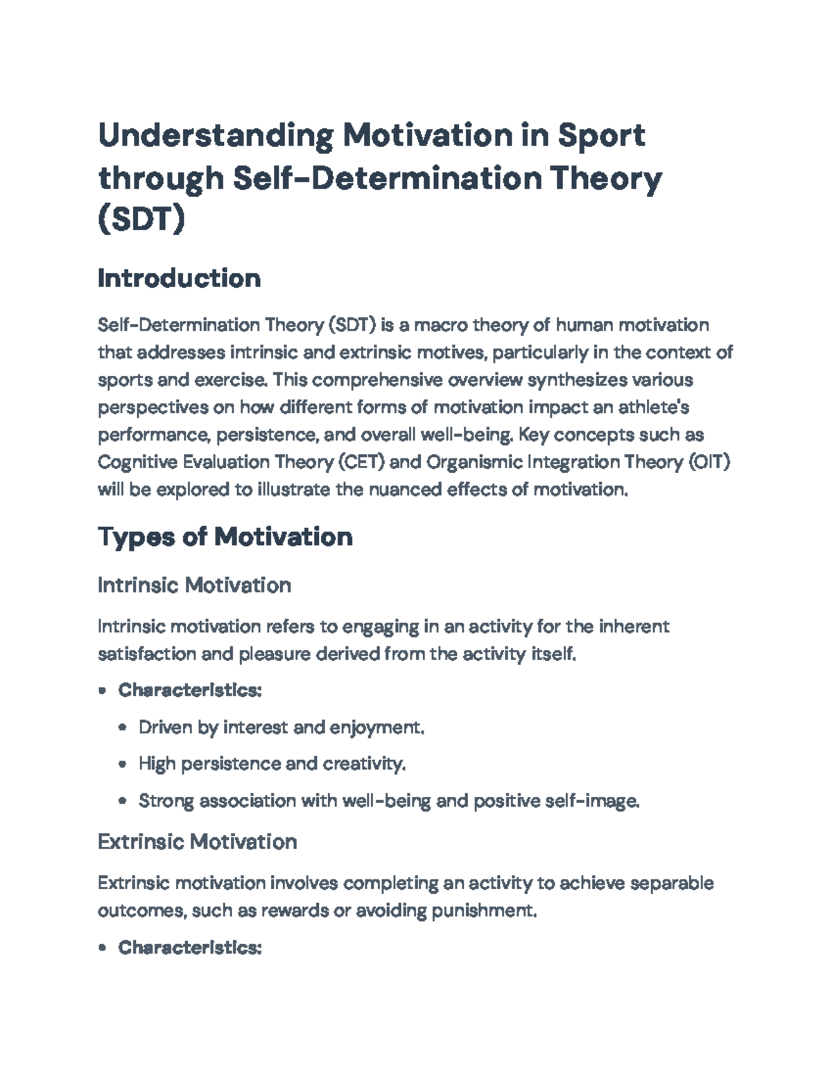 Understanding Motivation in Sport through Self-Determination Theory (SDT) - Understanding ...