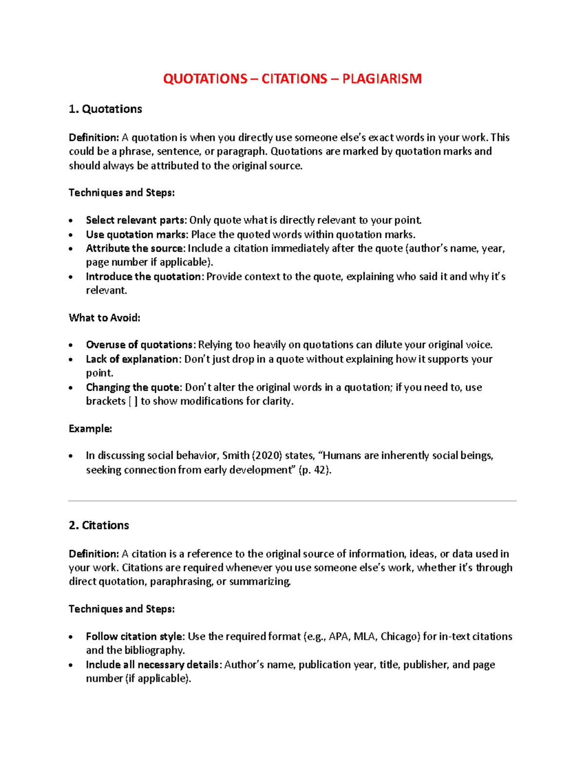 Quotations - writing ae2 - QUOTATIONS – CITATIONS – PLAGIARISM 1 ...