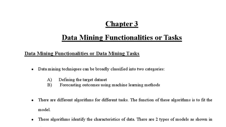 Module 1 - Chapter 3: Data Mining Functionalities and Tasks - Studocu