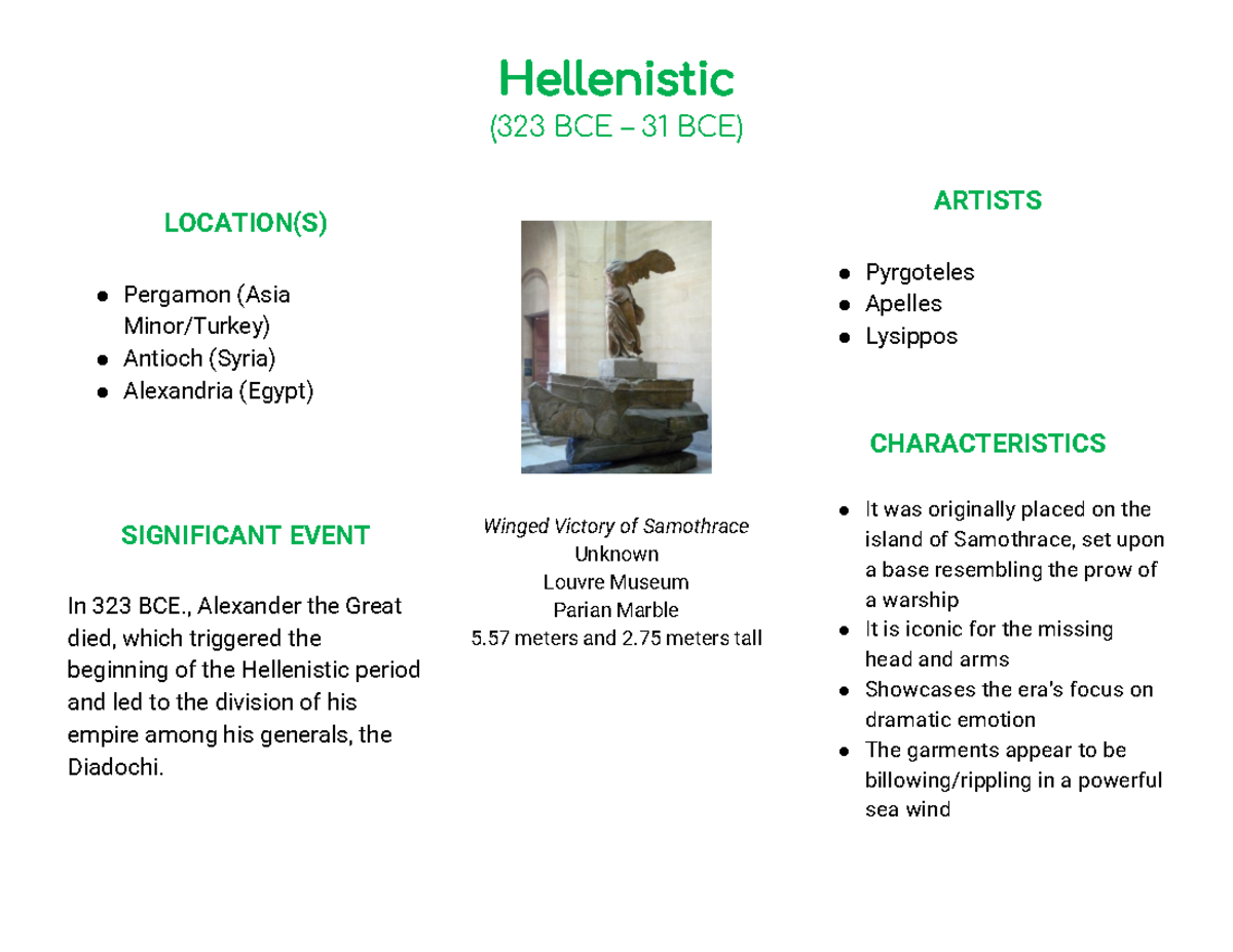 HIST 201: Hellenistic Art Timeline Project (323-31 BCE) - Studocu