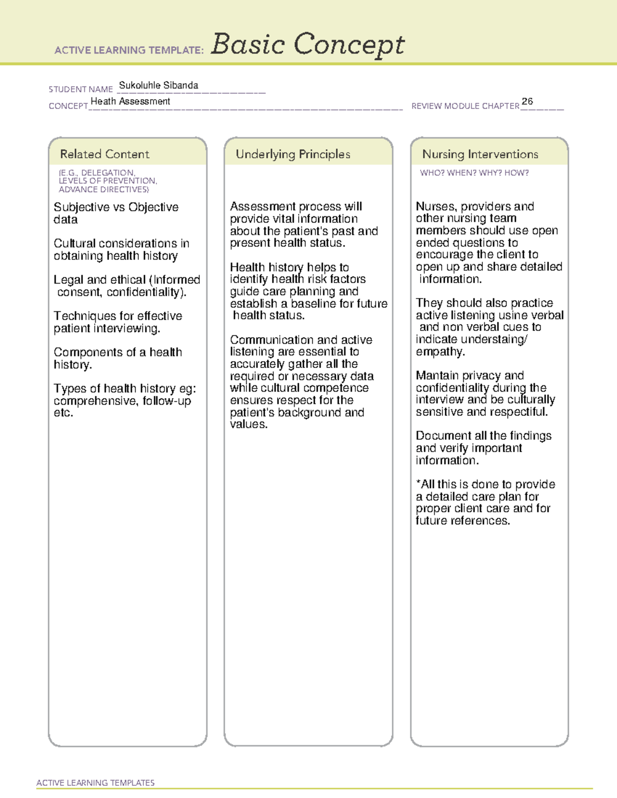 ACTIVE LEARNING TEMPLATE: Health Assessment Review Module - Studocu