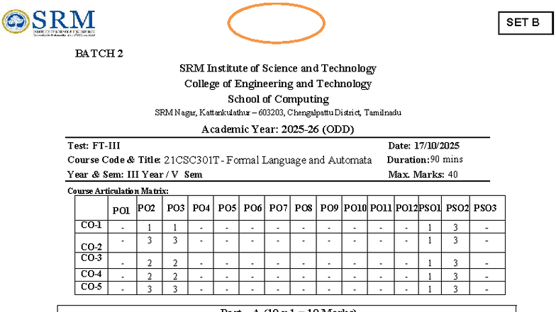 SET B BATCH 2 Formal Language and Automata Exam Answers - Studocu