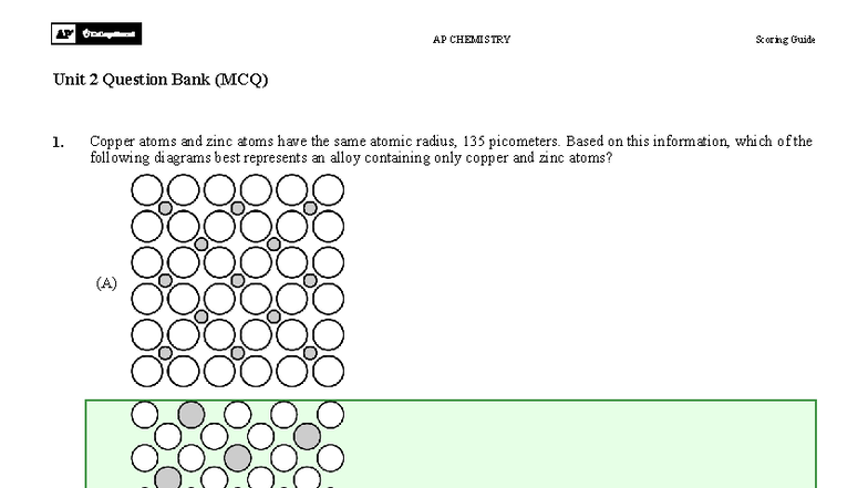 AP CHEMISTRY Unit 2 MCQ Scoring Guide and Question Bank - Studocu