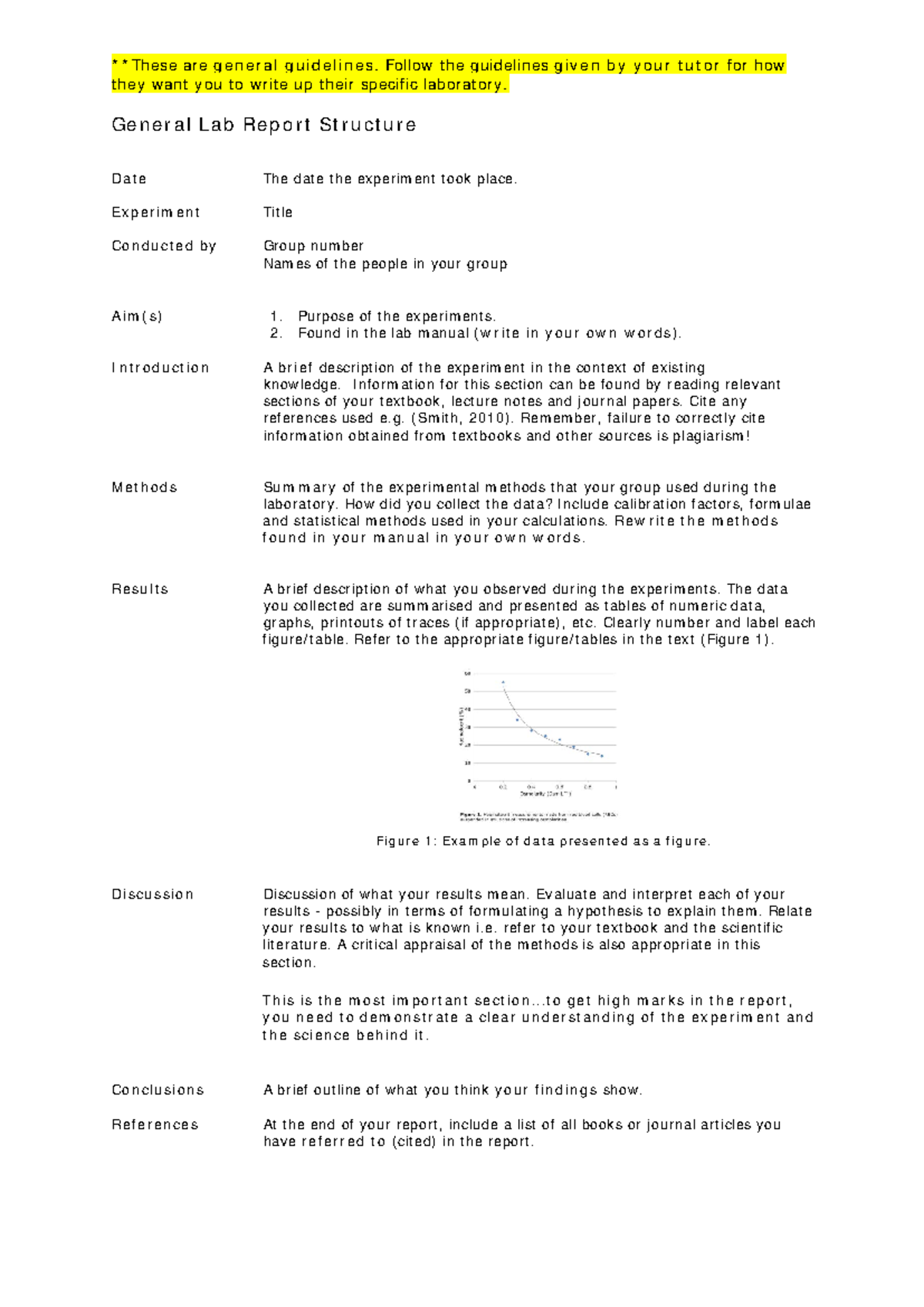 General lab report structure - * * These are ge ne r a l gu ide lin e s ...