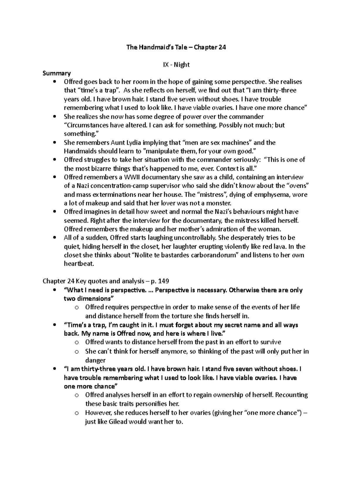 The Handmaid's Tale - In-Depth Analysis of Chapter 24 - Studocu