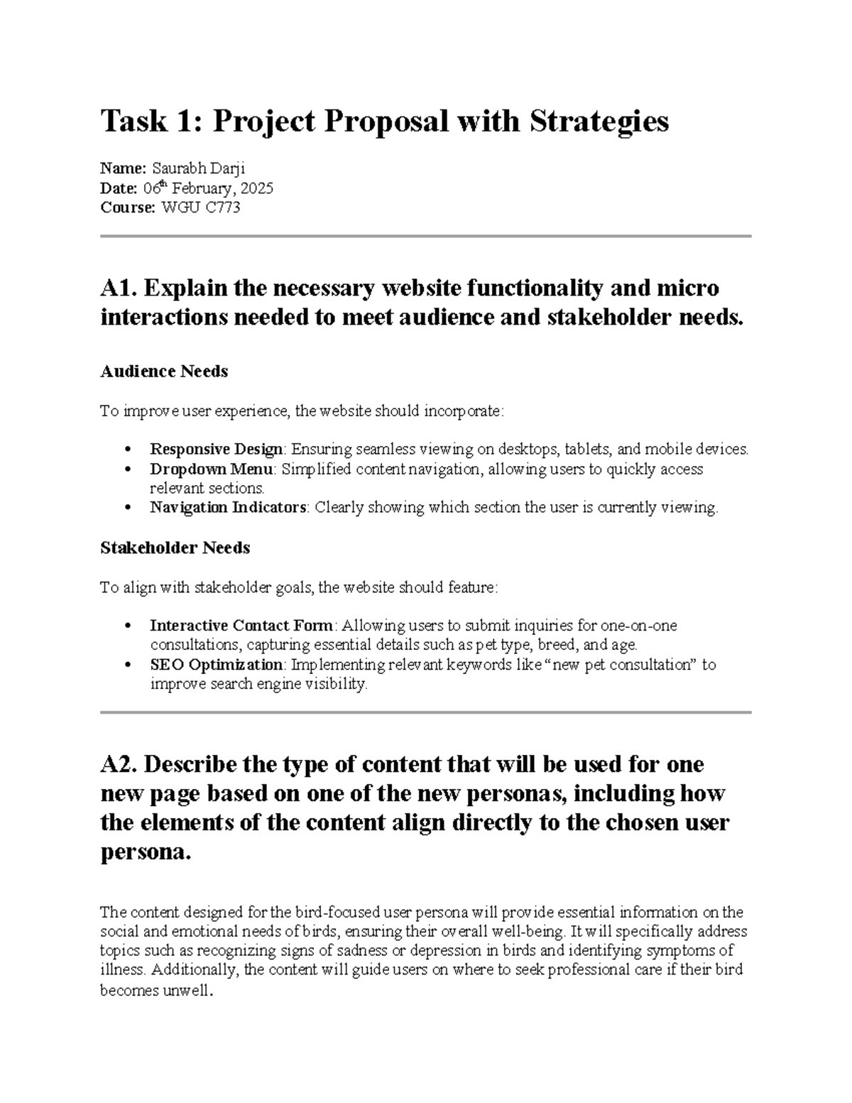 Task 1: Project Proposal & Strategies for WGU C773 - Studocu
