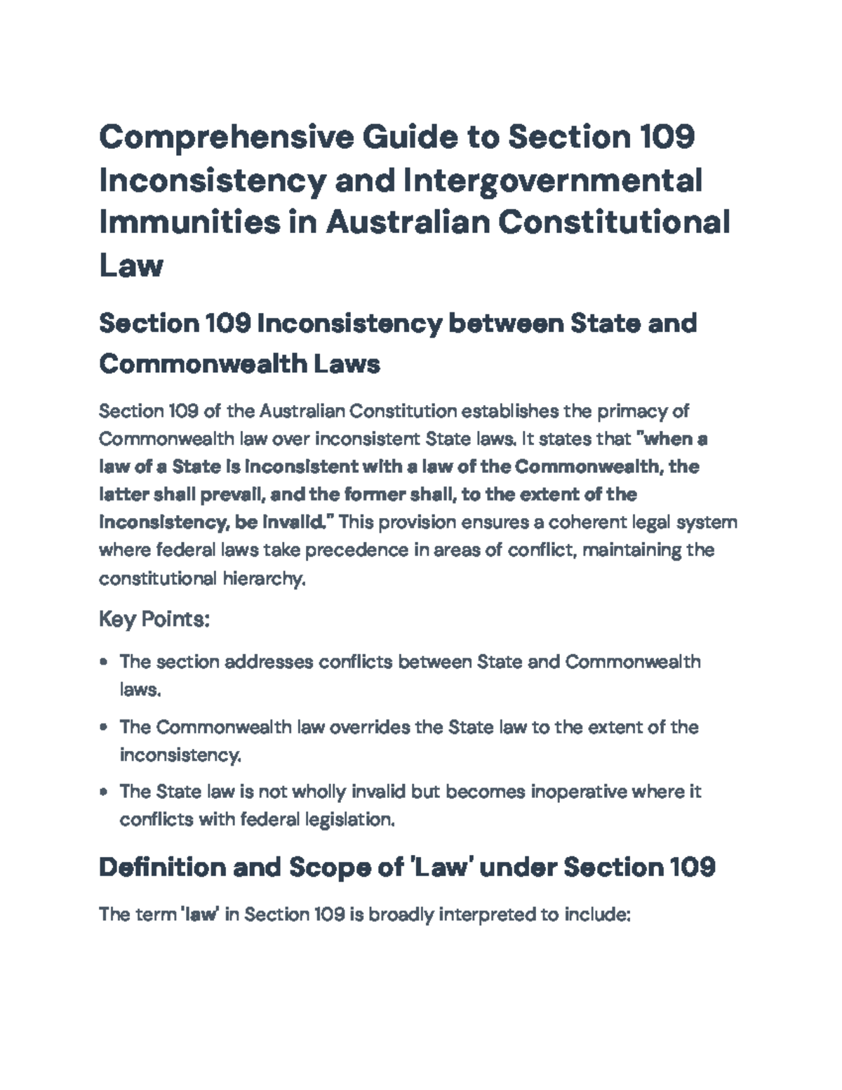 Comprehensive Guide to Section 109: Inconsistency & Immunities in Aus ...