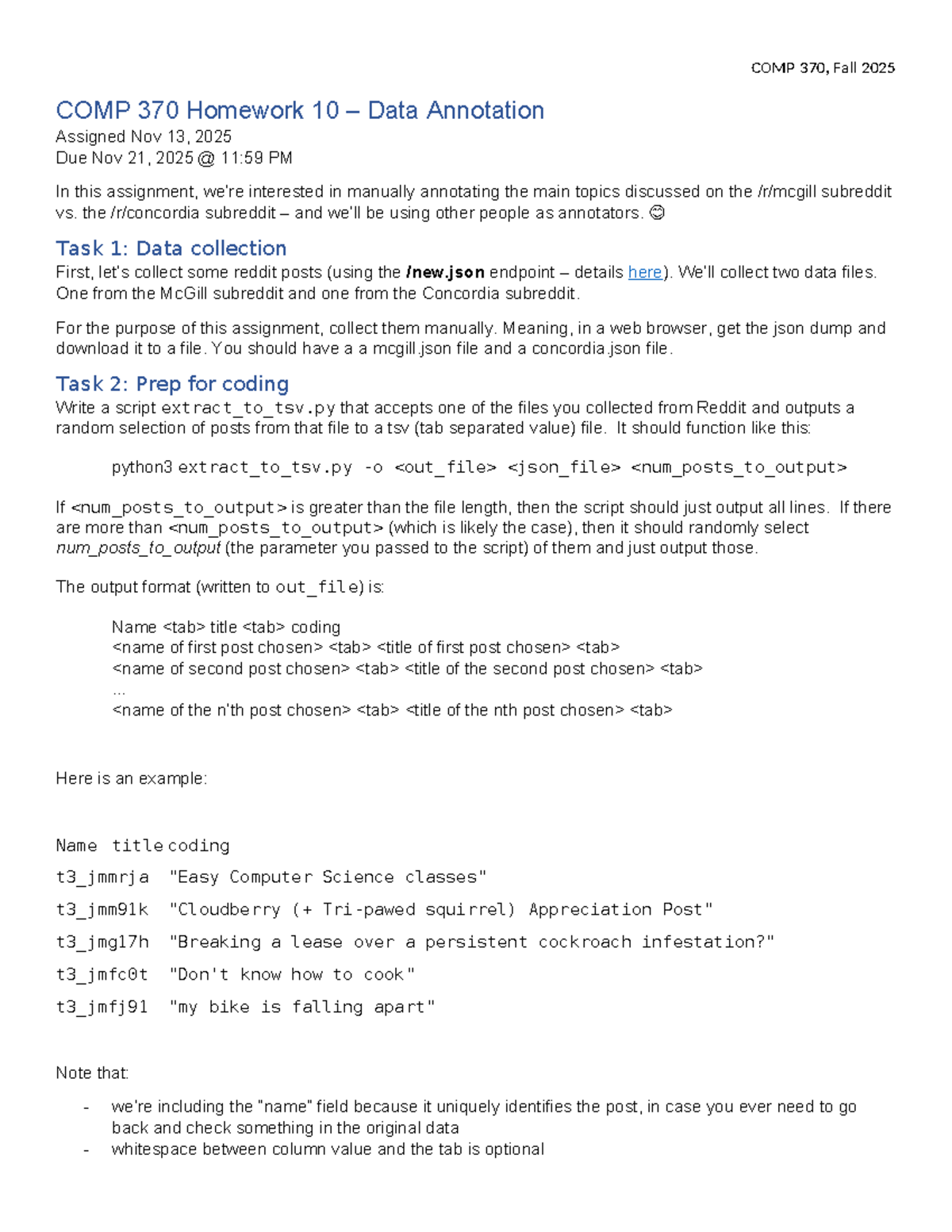 COMP 370, Fall 2025 Homework 10: Data Annotation Guide - Studocu