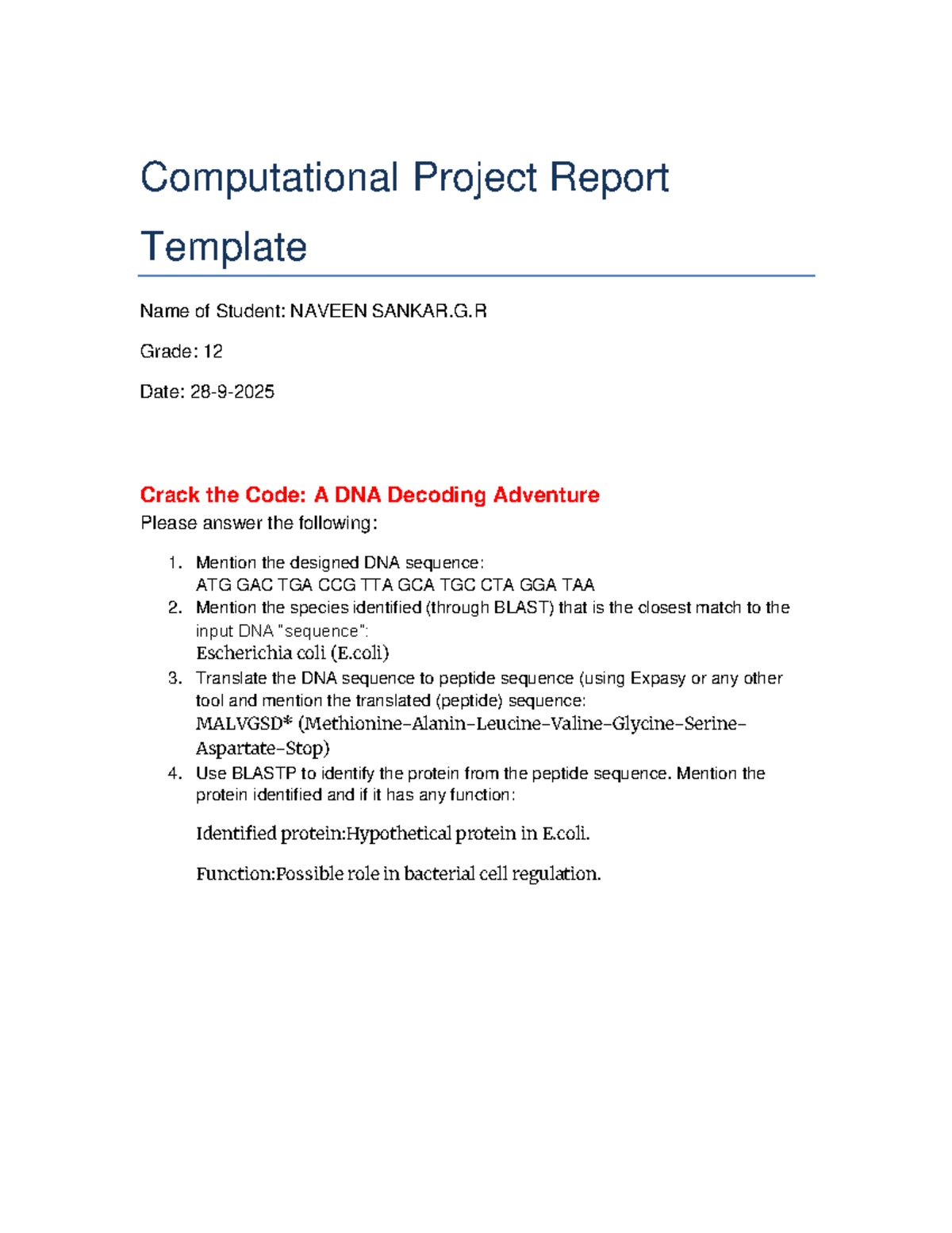 IIT - CBSE: DNA Decoding & Mold Growth Experiment Report - Studocu