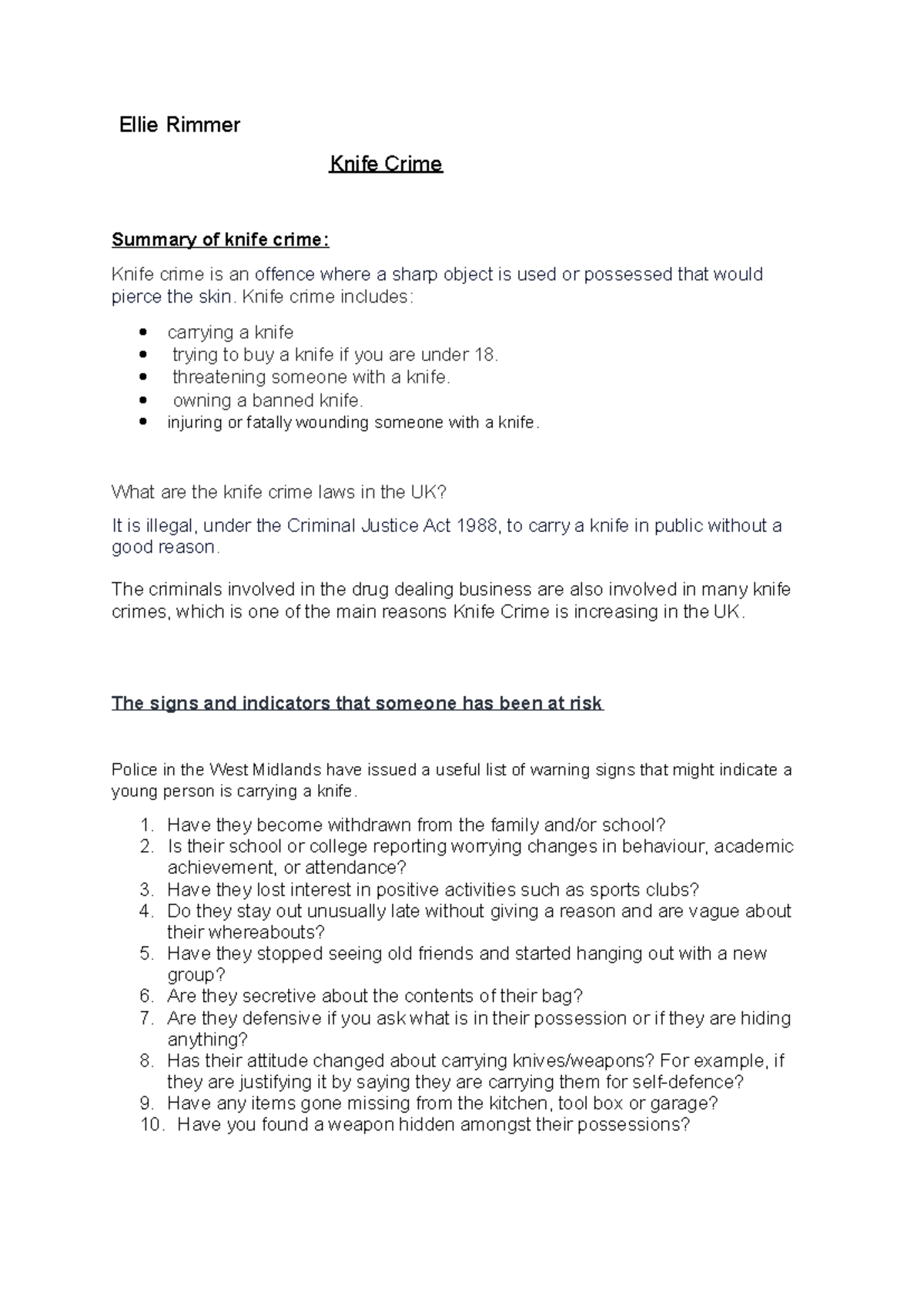 Knife crime safeguarding - Ellie Rimmer Knife Crime Summary of knife ...