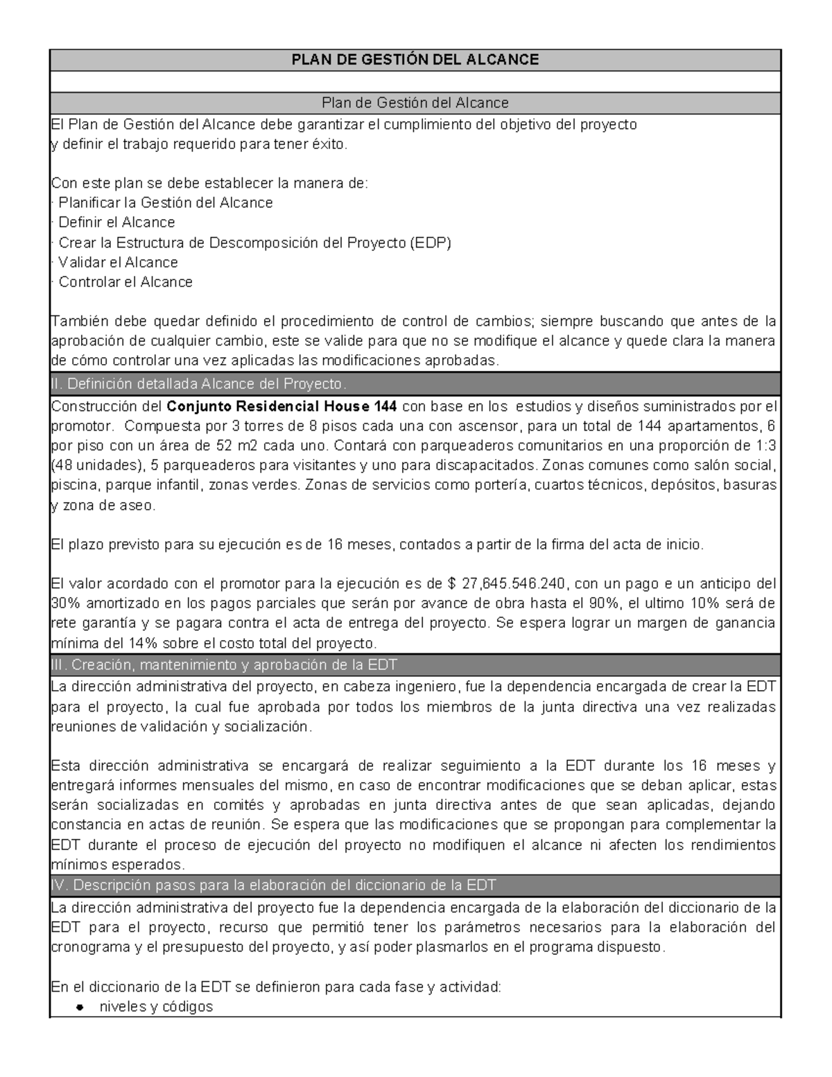 Gestion DEL Alcance House 144 v2 - PLAN DE GESTIÓN DEL ALCANCE Plan de ...