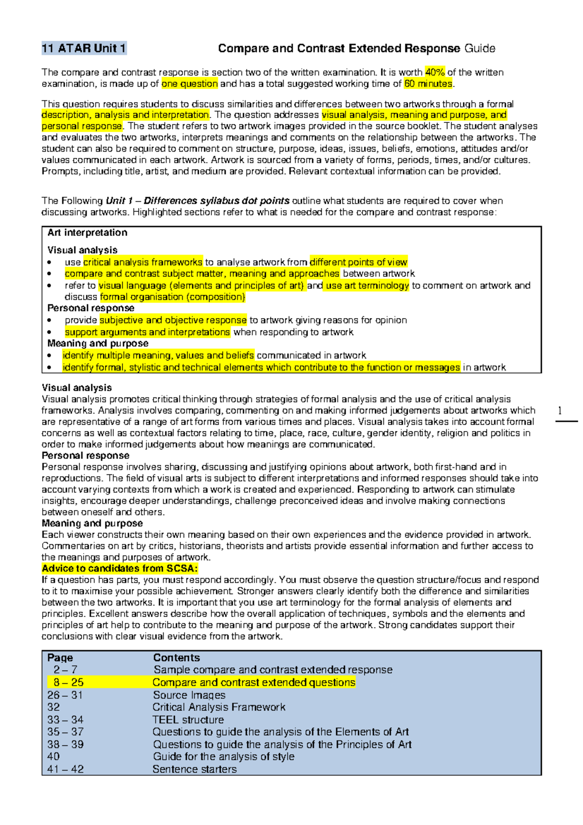11 ATAR Unit 1 Comparative Analysis Extended Response Guide - Studocu