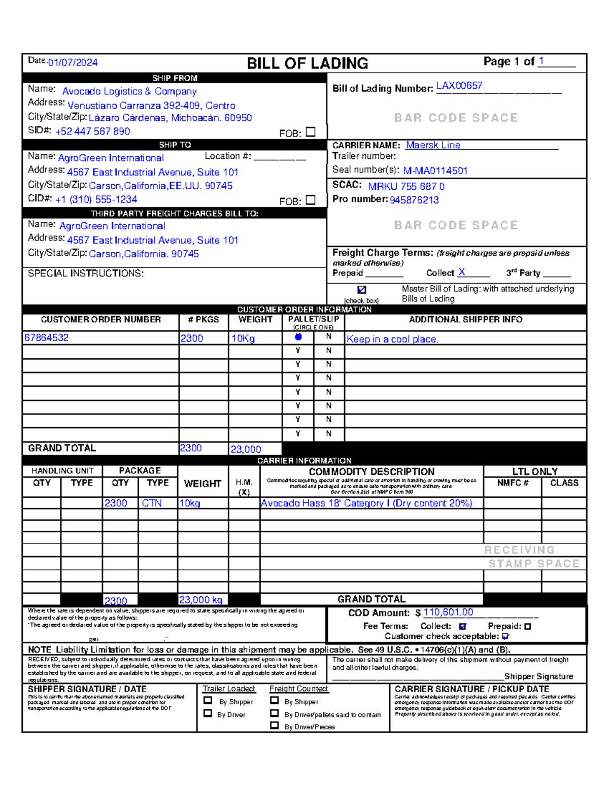 Master Bill of Lading Template - Logistics Documentation - Studocu