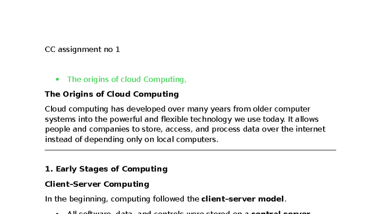 CC Assignment No 1: The Evolution of Cloud Computing - Studocu