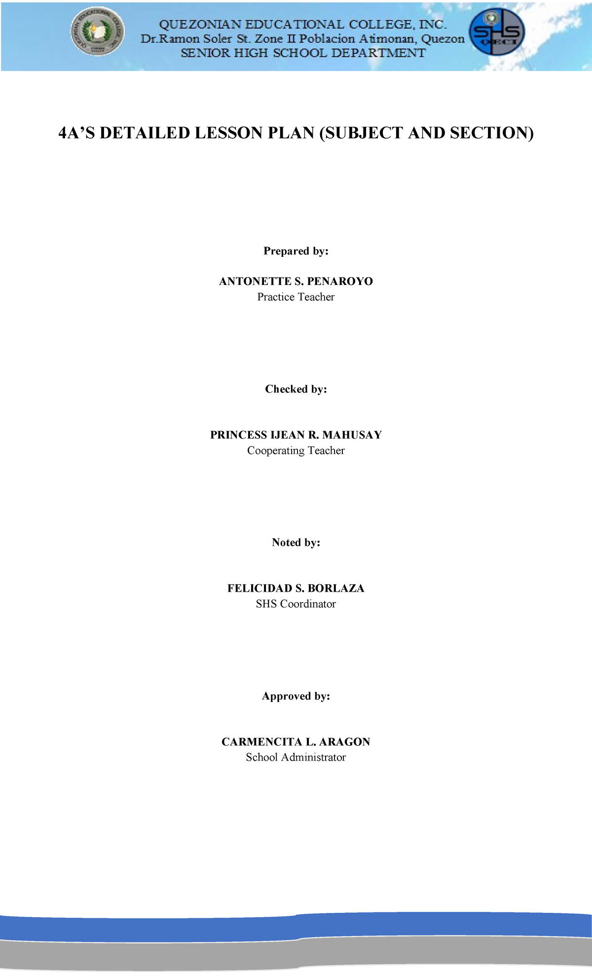 SHS Lesson Plan Template - 4A's Detailed Format on Citation of Sources ...