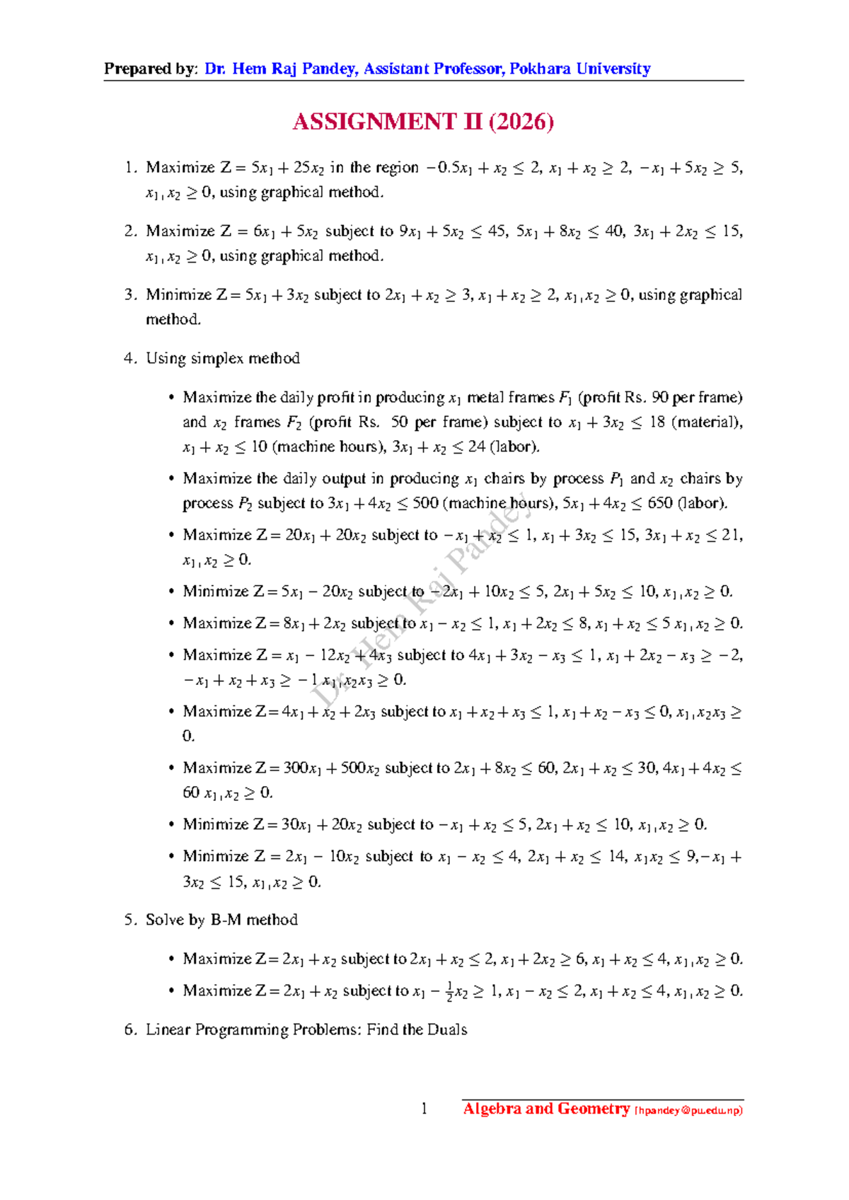Assignment II: Linear Programming Problems (2026) - Studocu