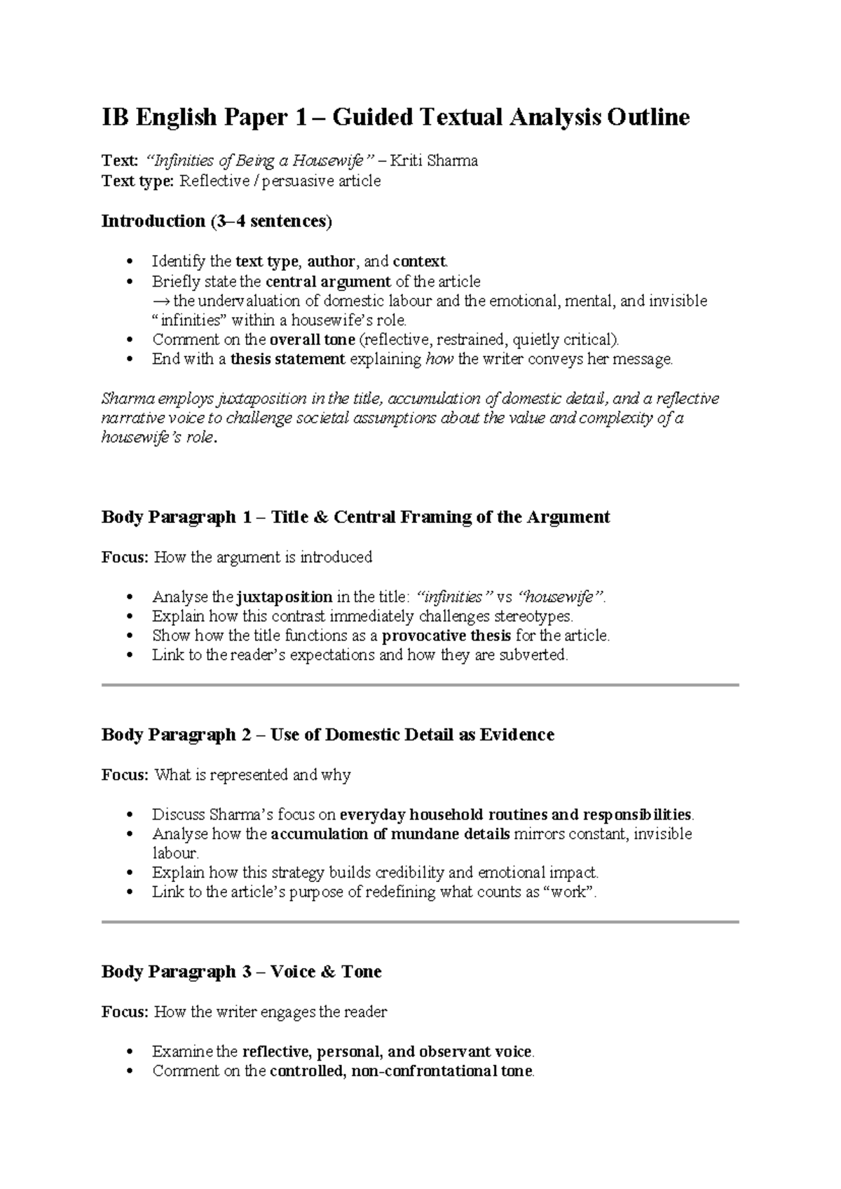 IB English Paper 1: Guided Analysis of "Infinites of Being a Housewife ...
