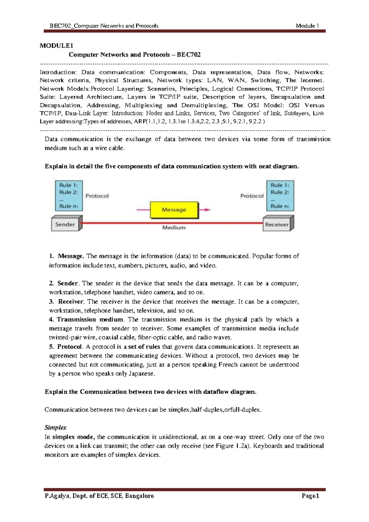 BEC702 Computer Networks and Protocols: Module 1 Overview and Key ...