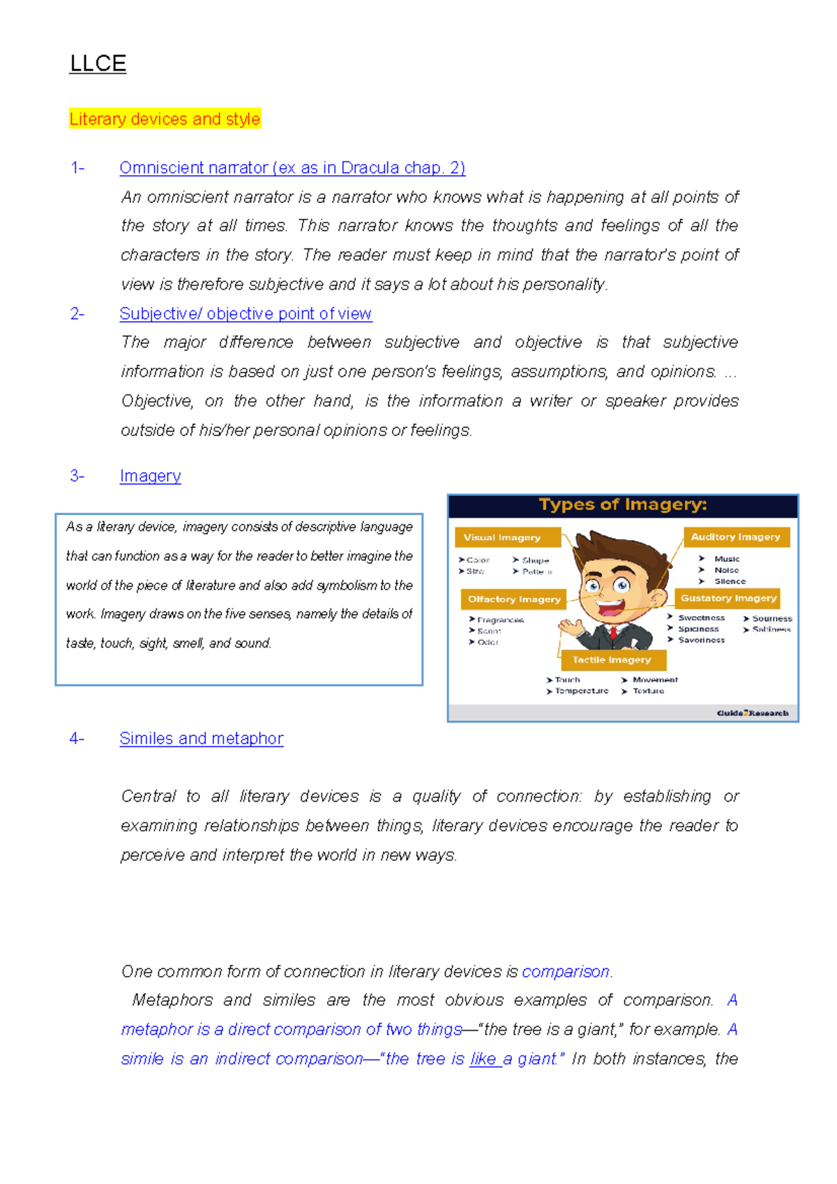 LLCE Literary Devices & Style: Commentary Tools for Analysis - Studocu
