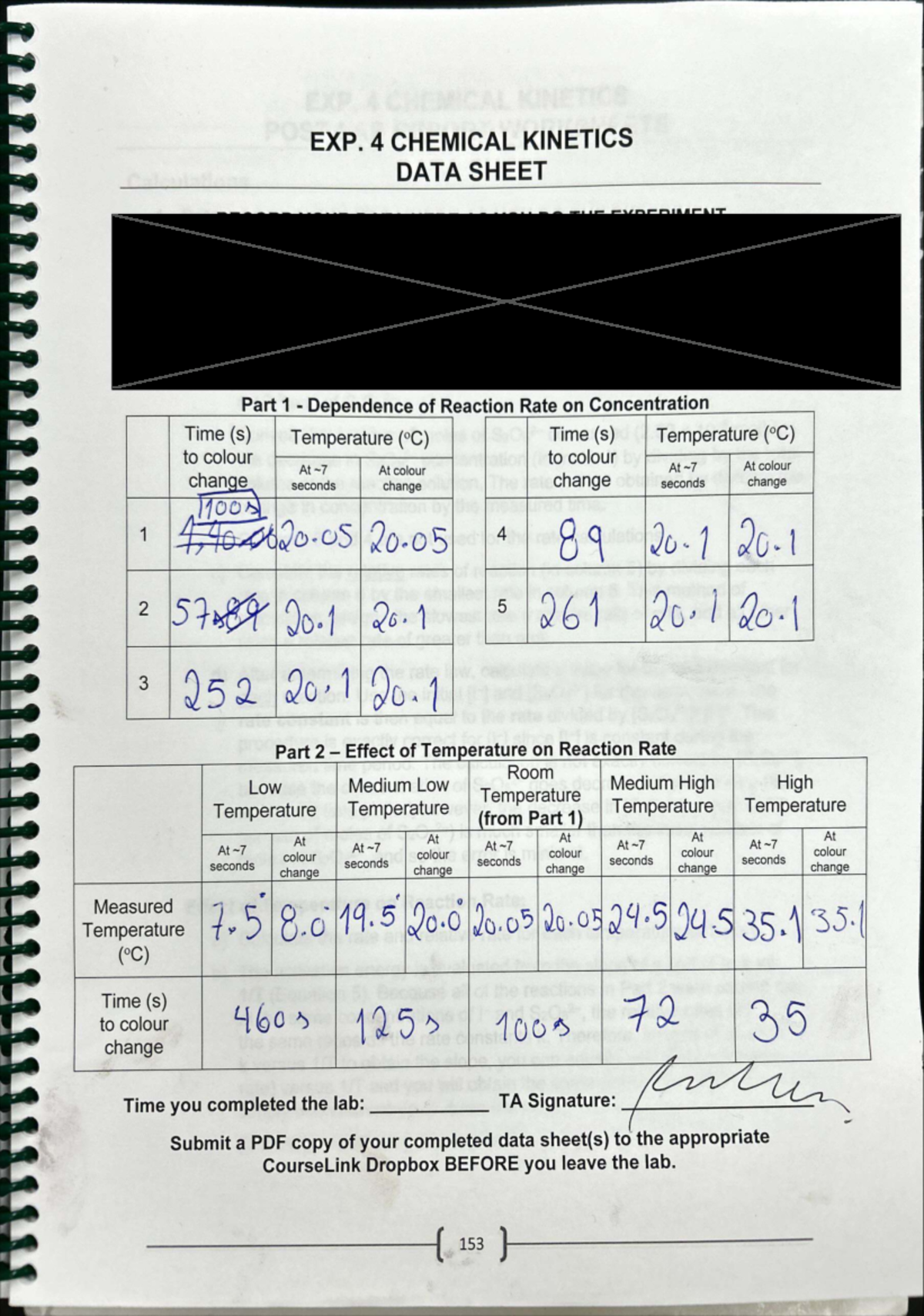 EXP. 4 CHEM 2025: Chemical Kinetics Data Sheet & Lab Notes - Studocu