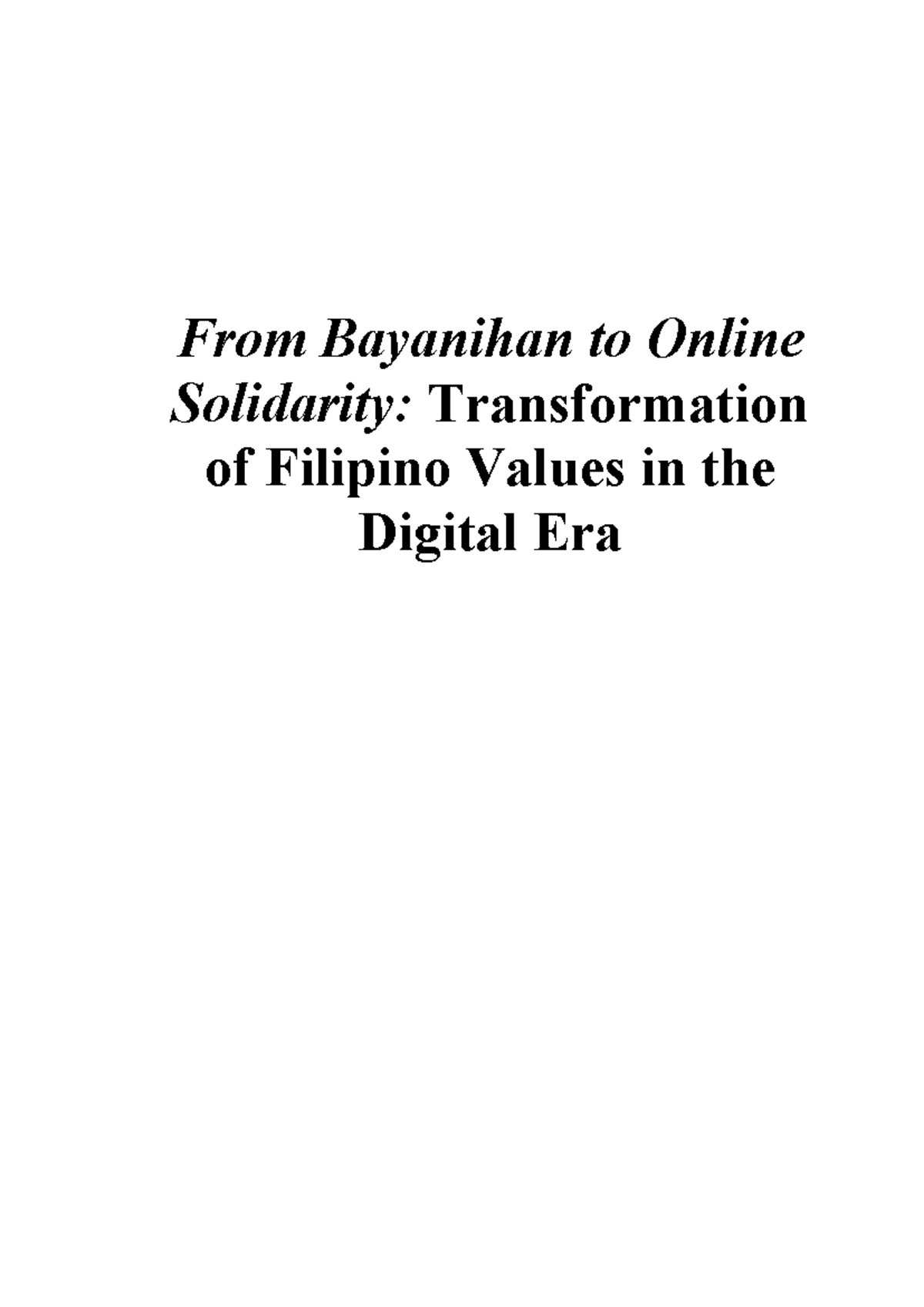 EMP TECH Mini Research: Transformation of Bayanihan in the Digital Era ...
