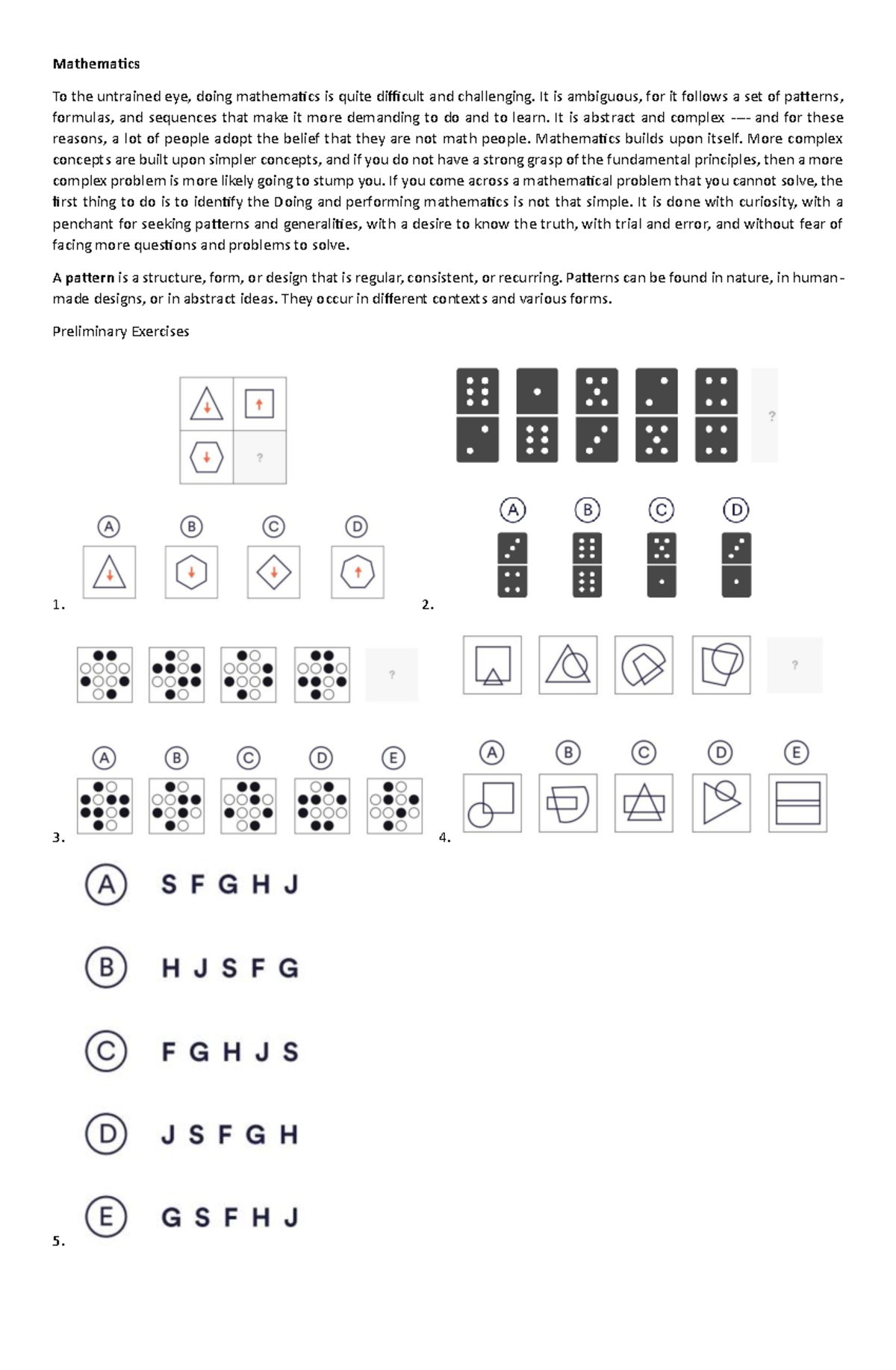 Math Lesson-1: Exploring Patterns and Abstract Reasoning - Studocu
