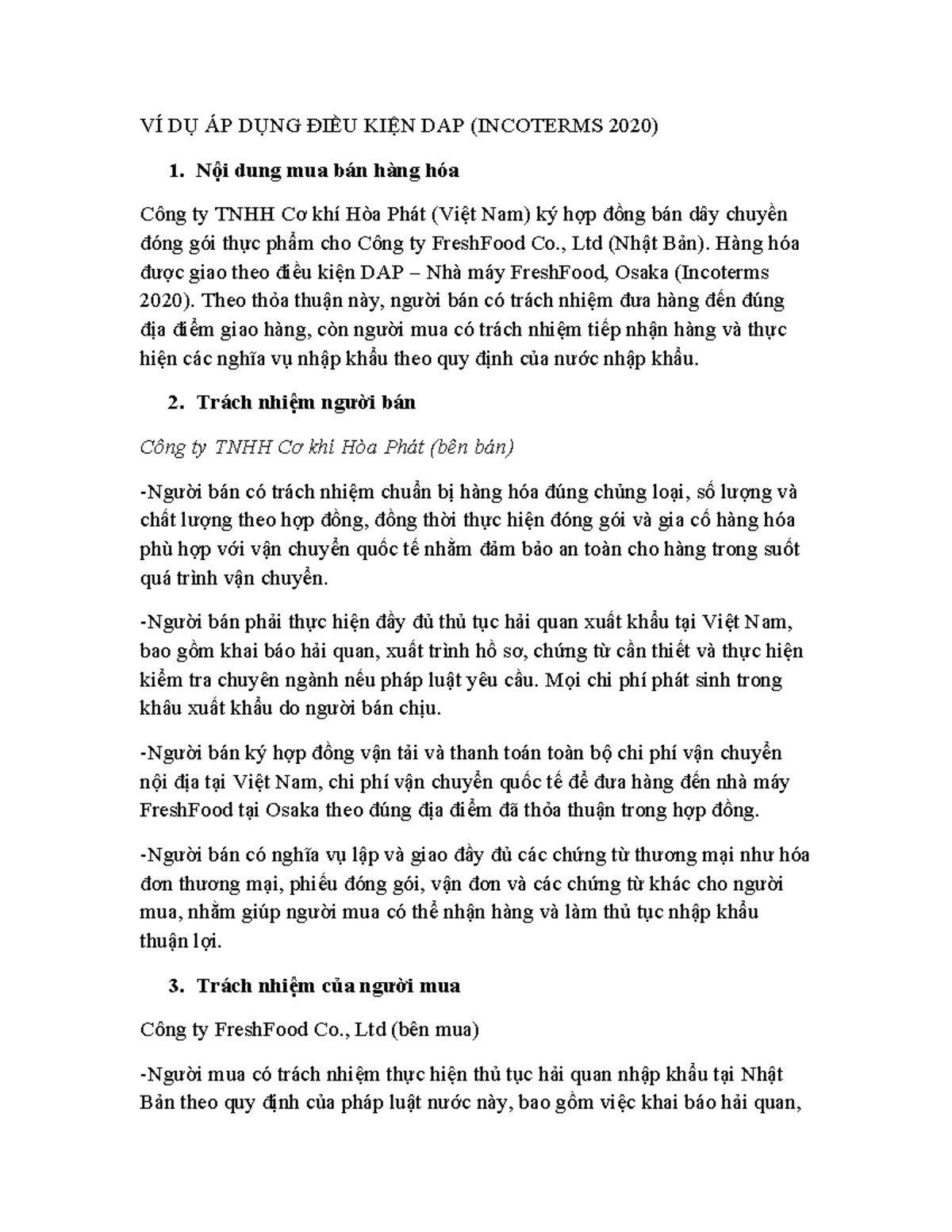 VÍ DỤ ÁP DỤNG ĐIỀU KIỆN DAP (INCOTERMS 2020) TRONG GIAO DỊCH HÀNG HÓA ...