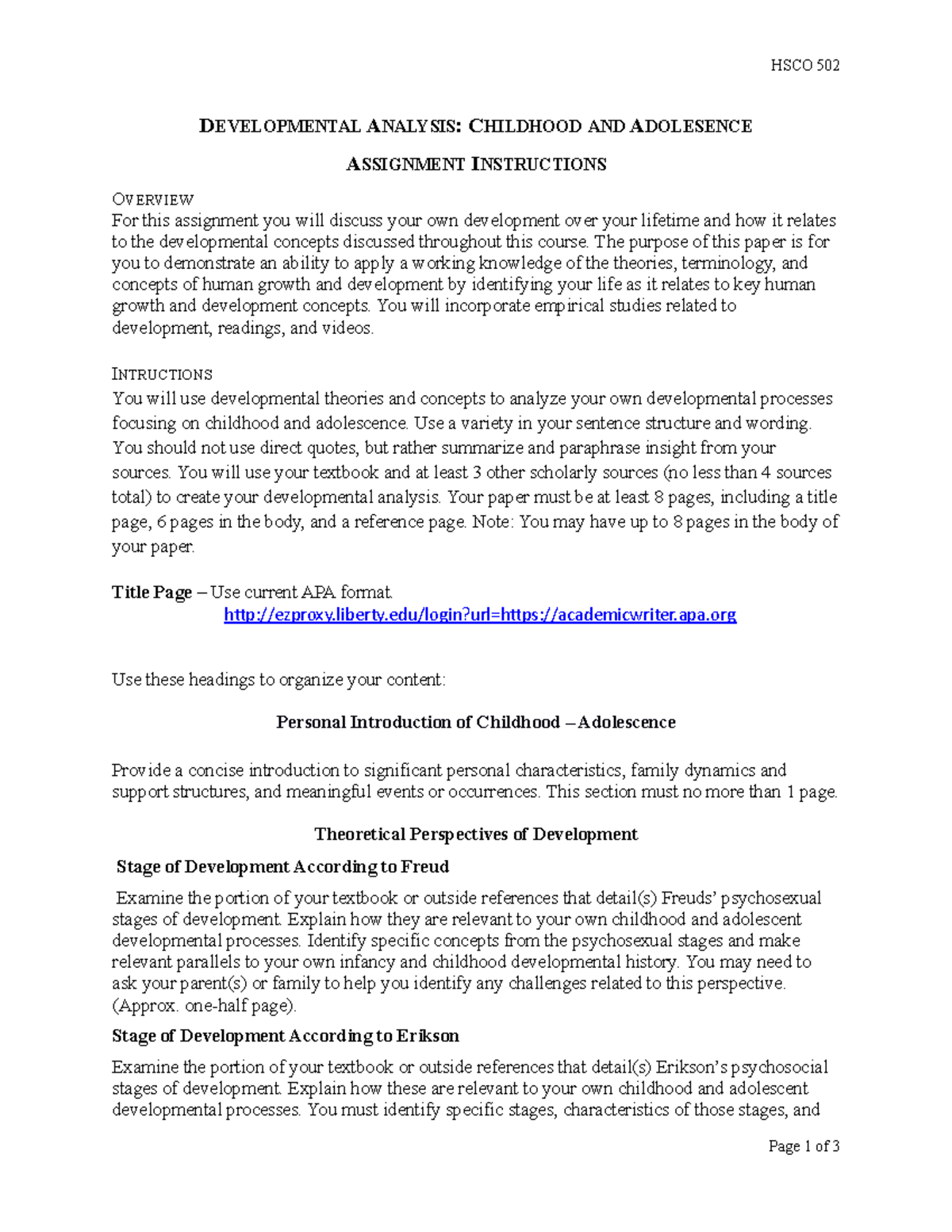 HSCO 502 Developmental Analysis: Childhood & Adolescence Assignment ...