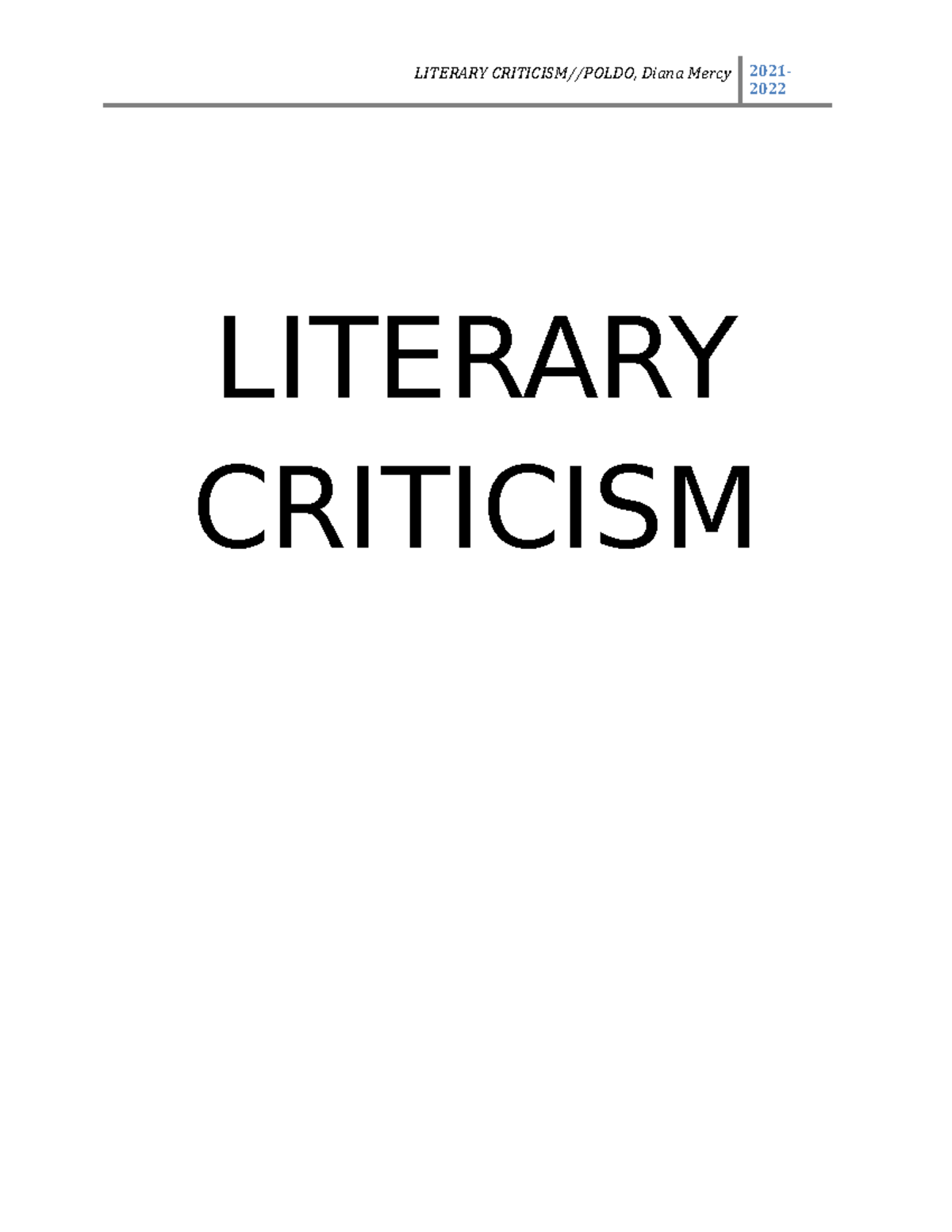 Litcrit 1 - Literary Criticisms - 2022 LITERARY CRITICISM CONTENTS PAGE ...