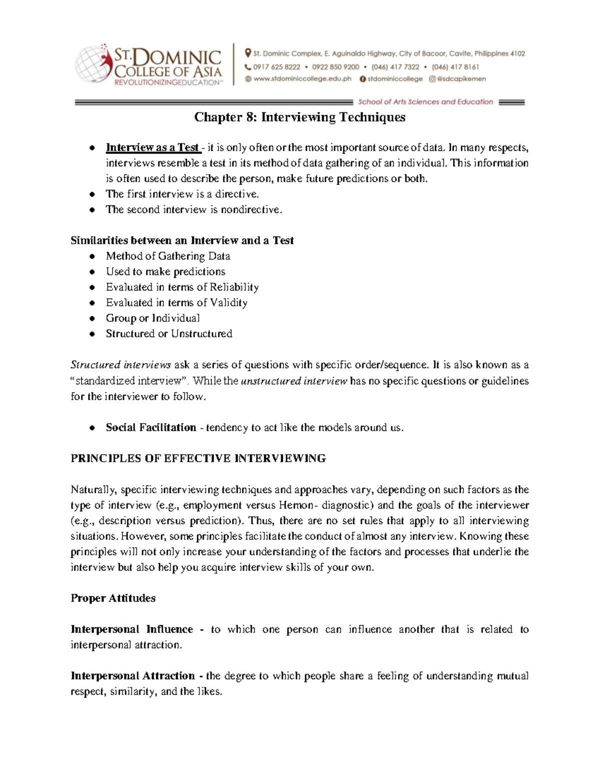 Chapter 8: Interviewing Techniques and Their Role in Data Gathering - Studocu