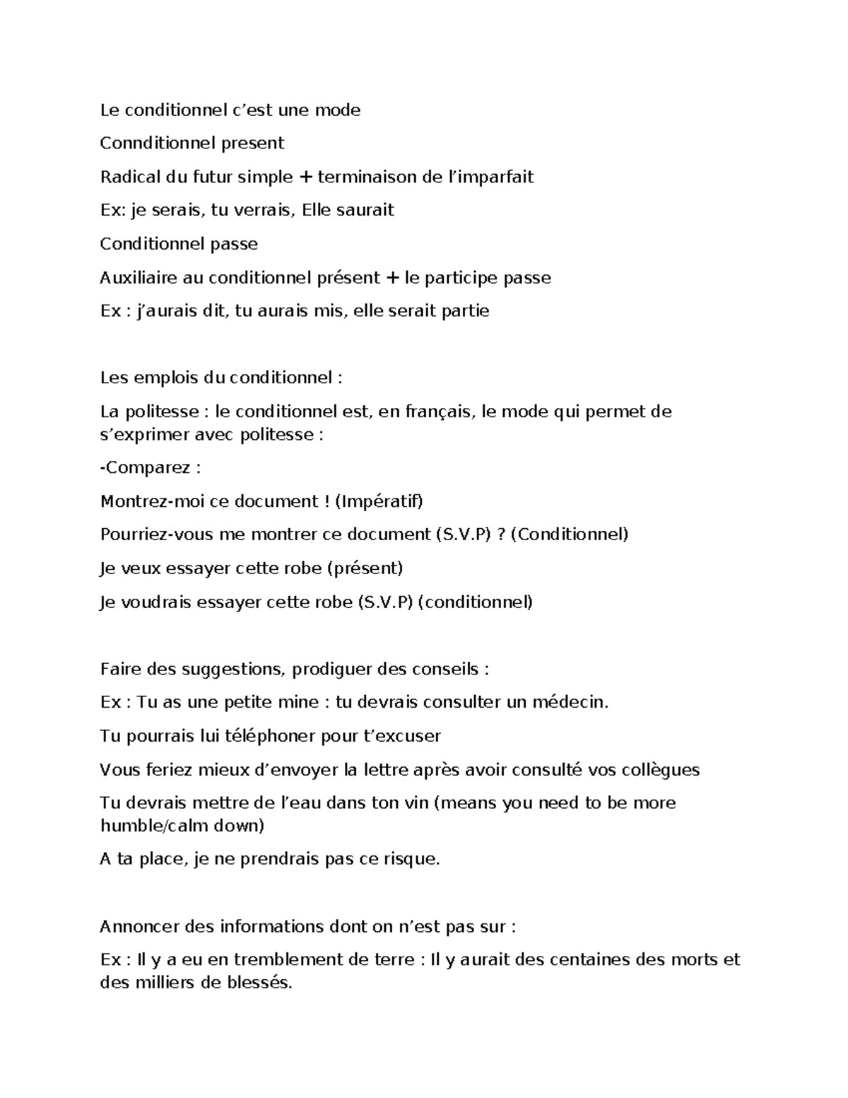 Le conditionnel en français : Présent et Passé (Cours de FLE) - Studocu