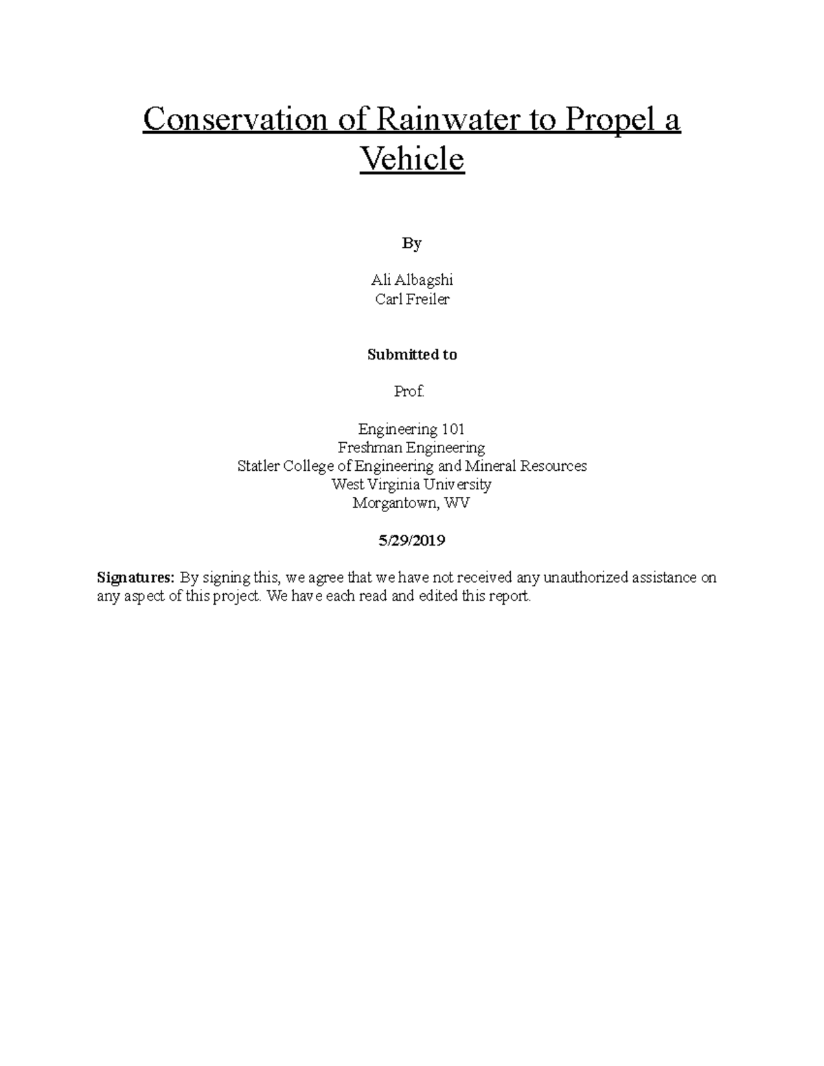 Water-powered car - Project on a water-powered car - Conservation of ...