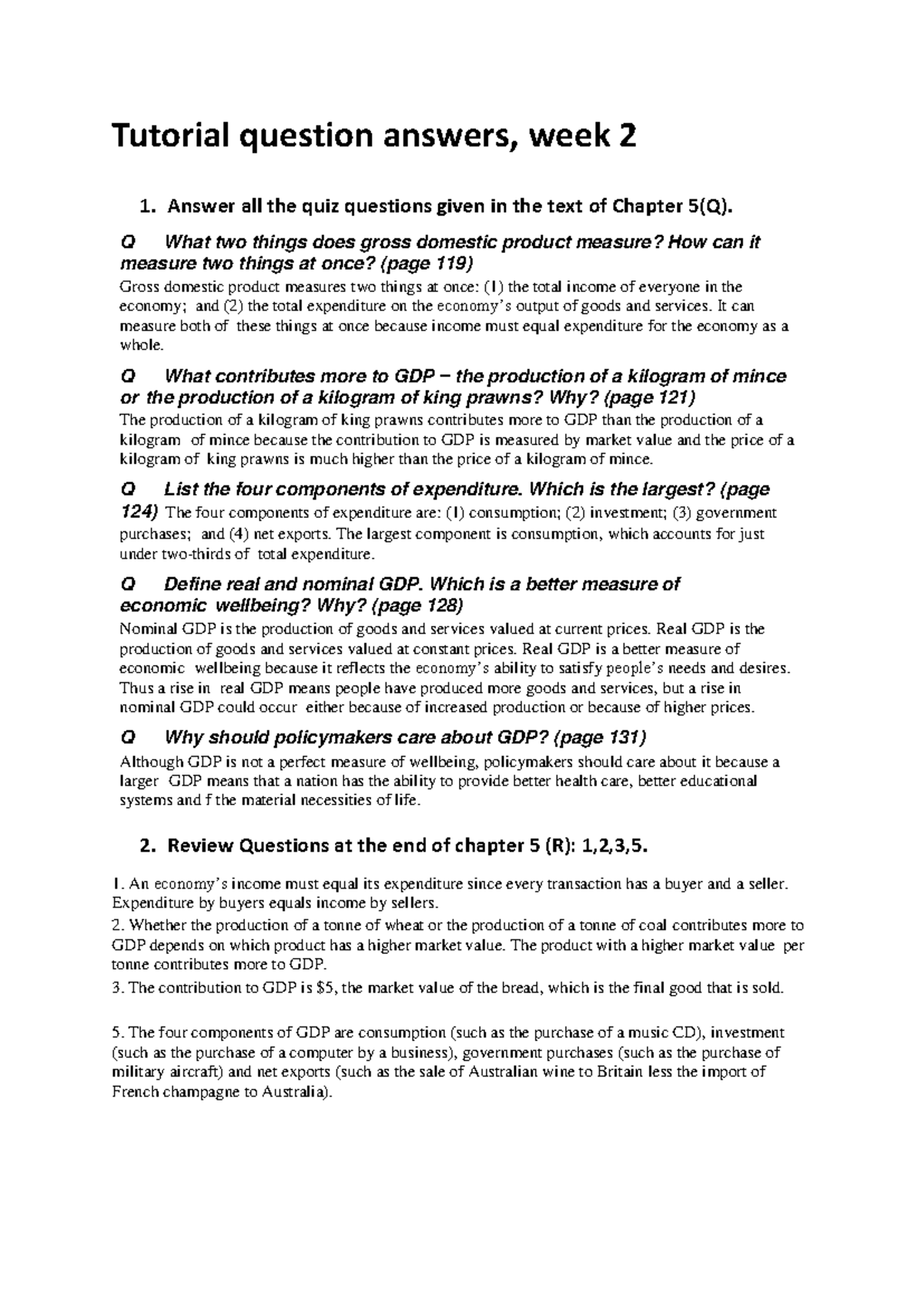 Week 2 Tutorial question answers - Tutorial question answers, week 2 1 ...