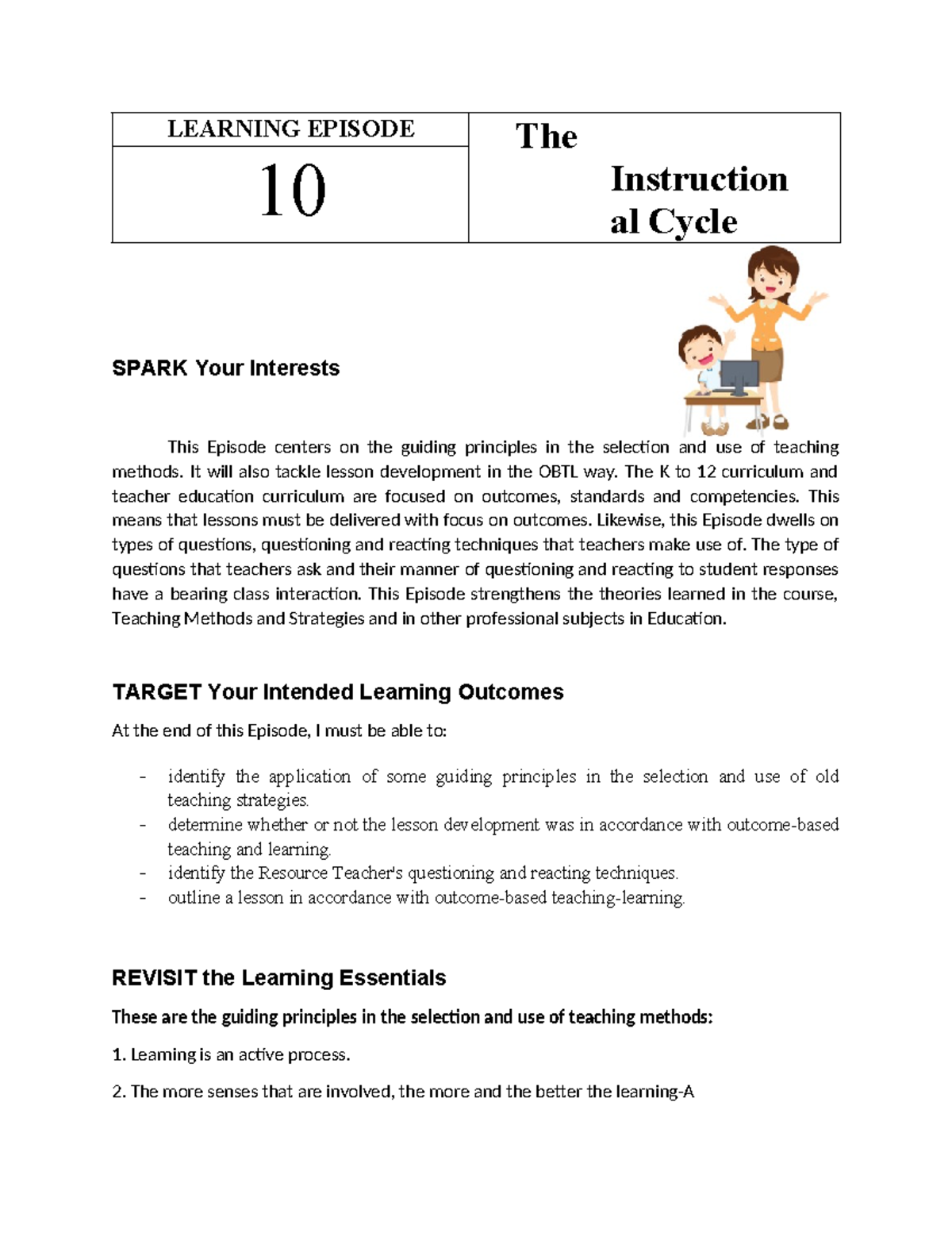 Learning Episode 10 Edited - LEARNING EPISODE The Instruction al Cycle ...