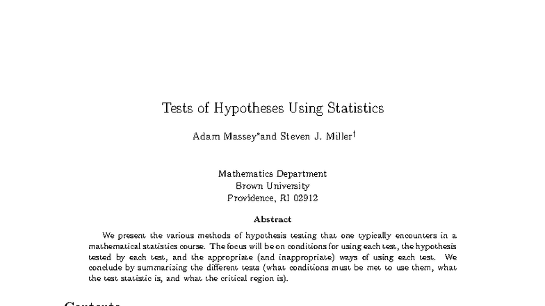 Statistical Inference: Hypothesis Testing Methods and Applications ...