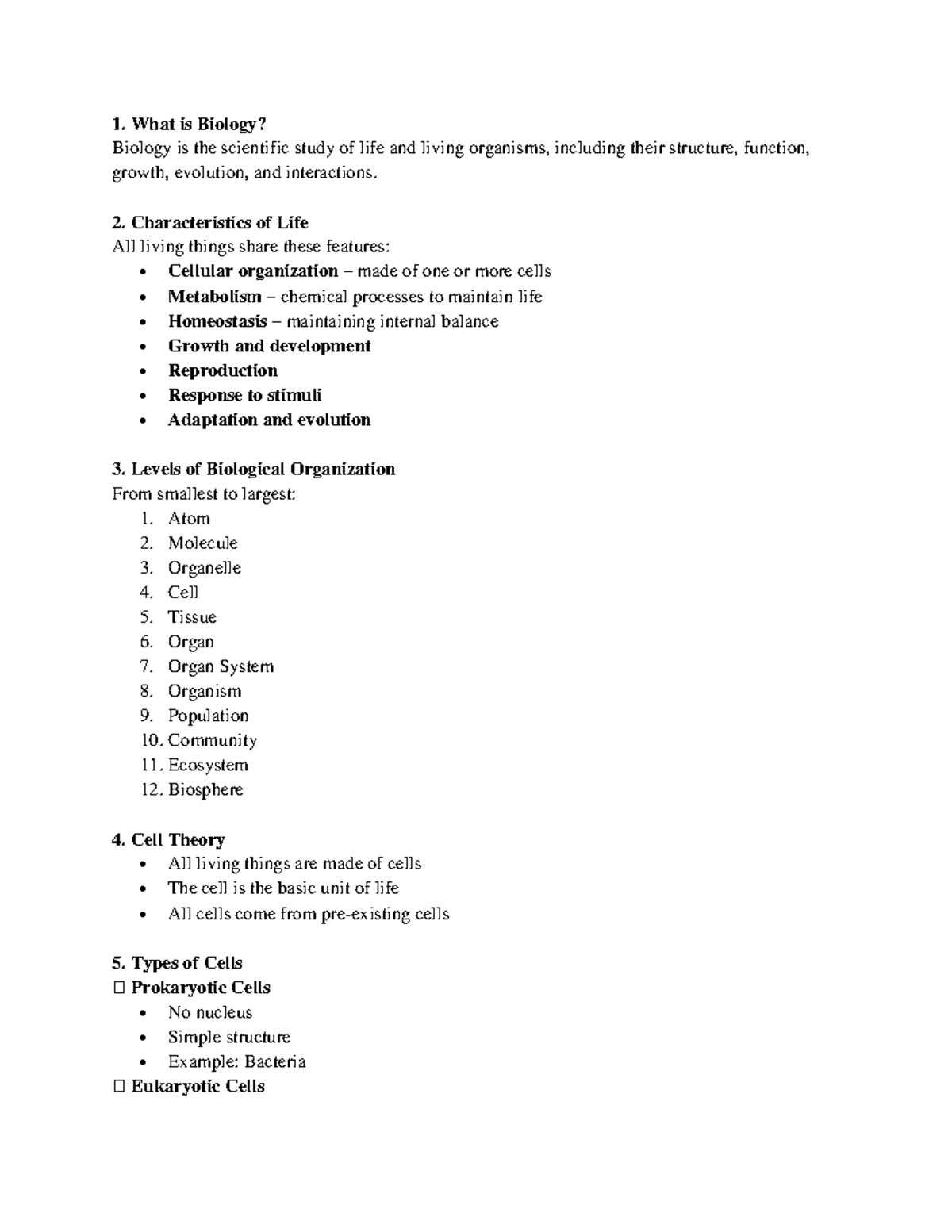 Biology 101: Understanding Life, Cells, and Evolution Concepts - Studocu