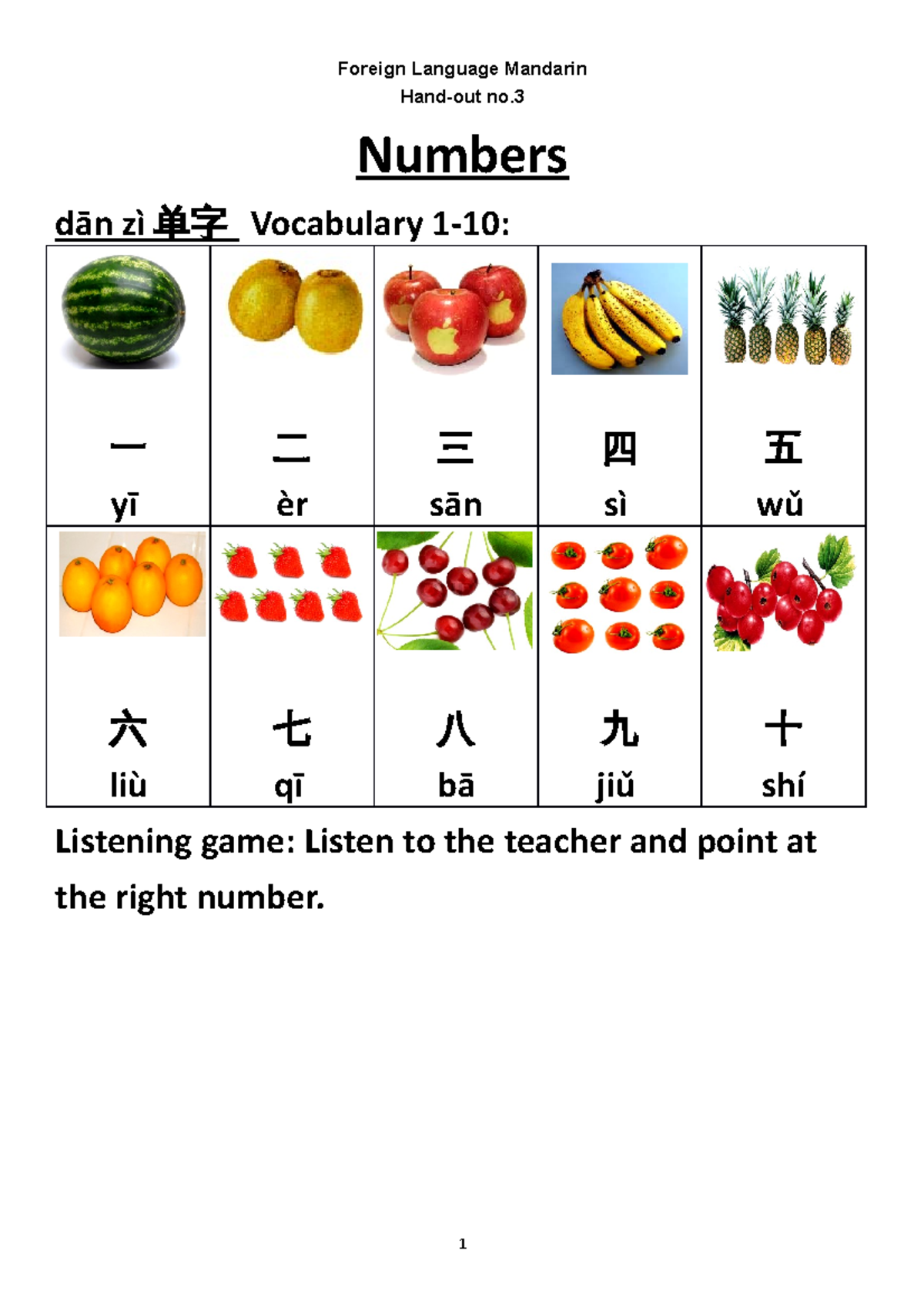 3. Mandarin Chinese Hand-out No. 3 Numbers - Foreign Language Mandarin ...