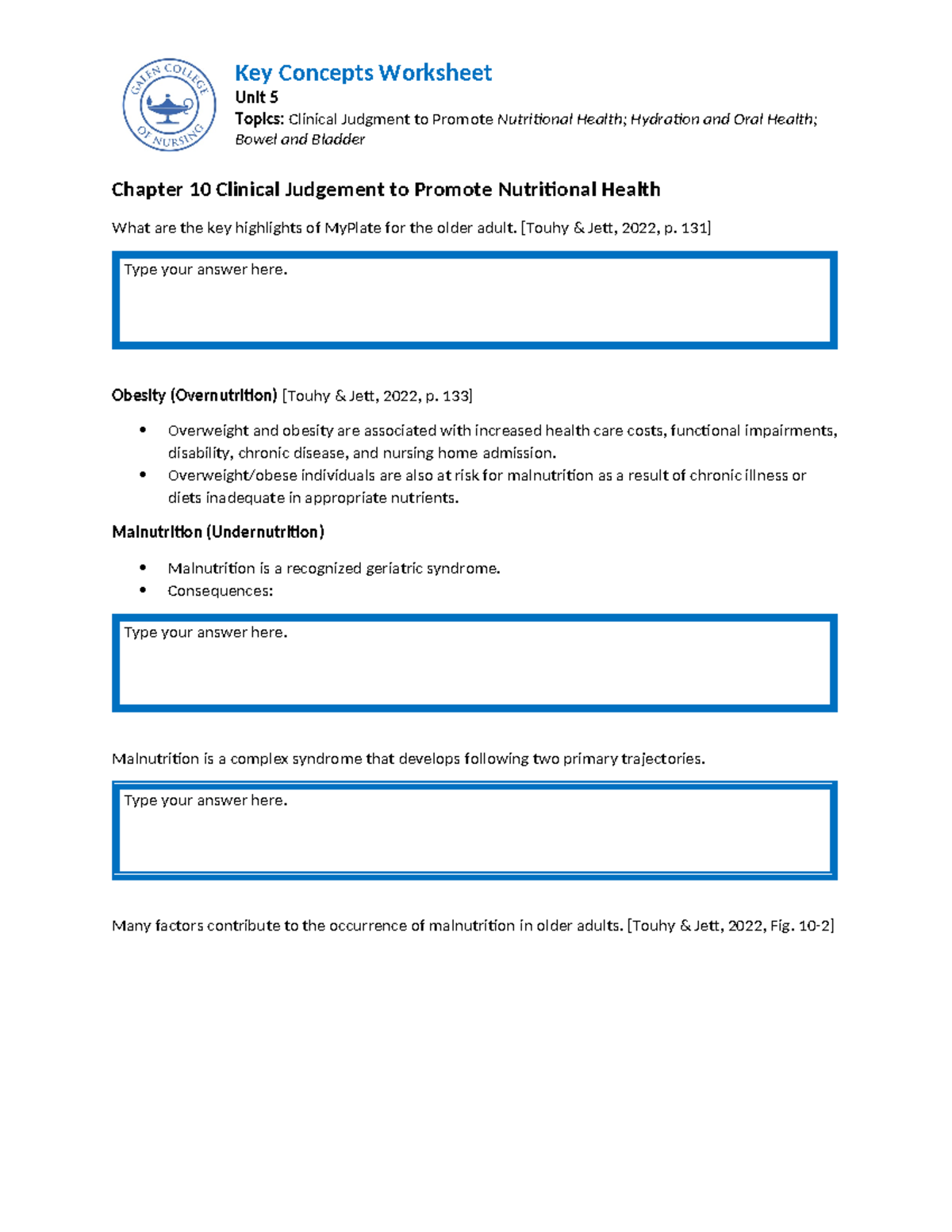 Unit 5 Key Concepts Worksheet - Unit 5 Topics: Clinical Judgment to ...