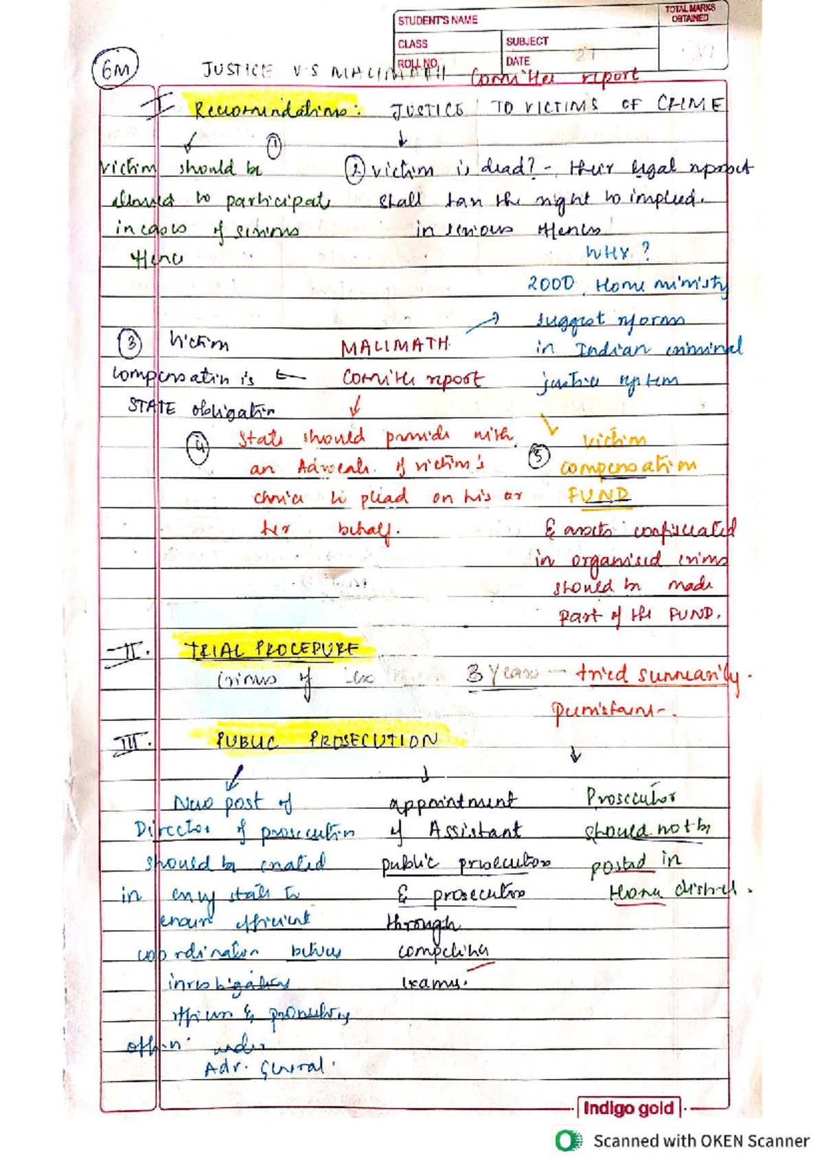 Penology & Victimology Notes (Unit 5) - Justice & Malimath Report - Studocu