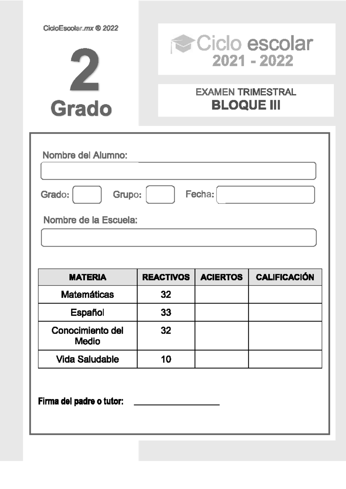 Examen david - escolar - CicloEscolar 2022 Ciclo escolar 2 2021 2022 ...