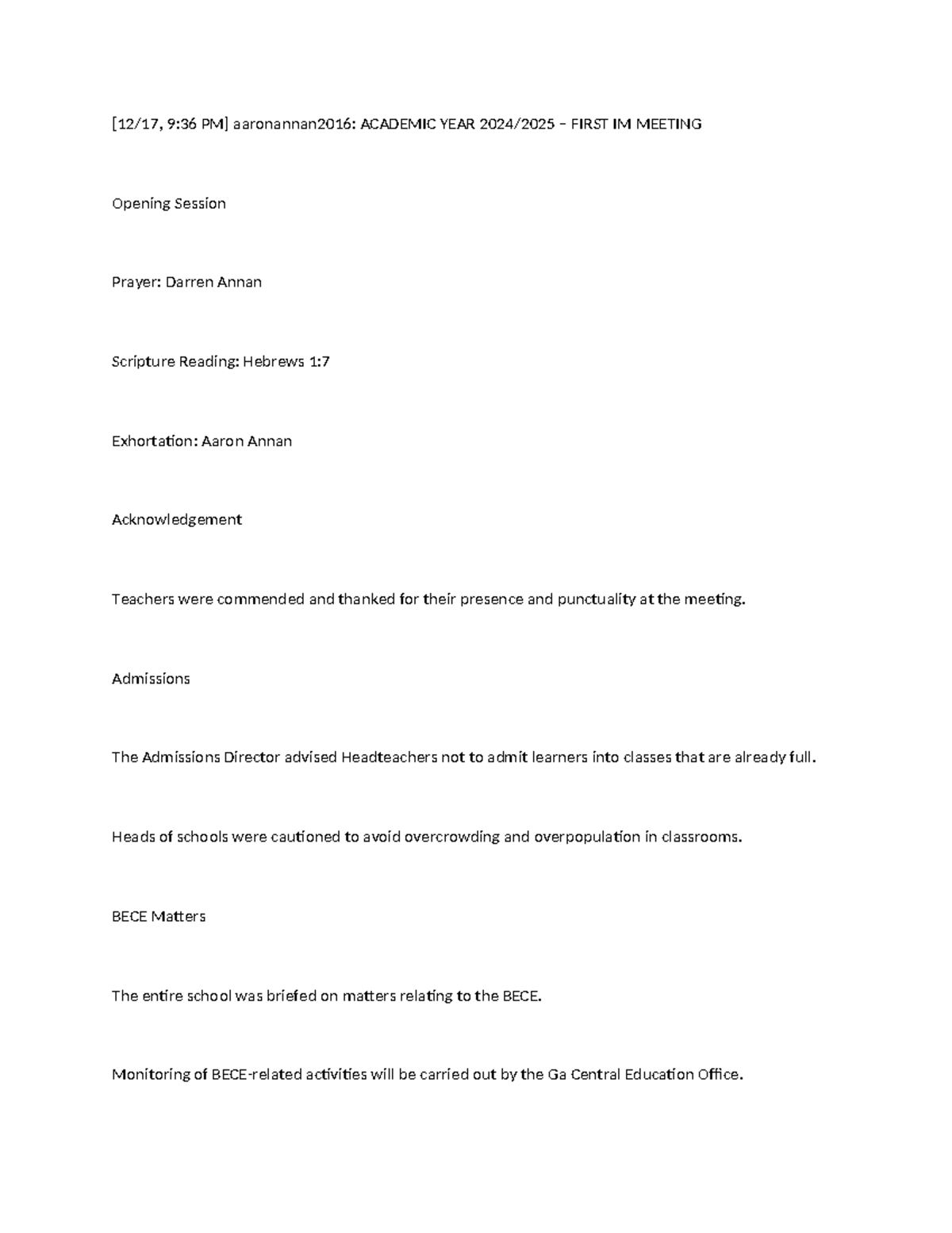 GES Emmaus Methodist Basic School 3rd Term Staff Meeting Minutes - Studocu