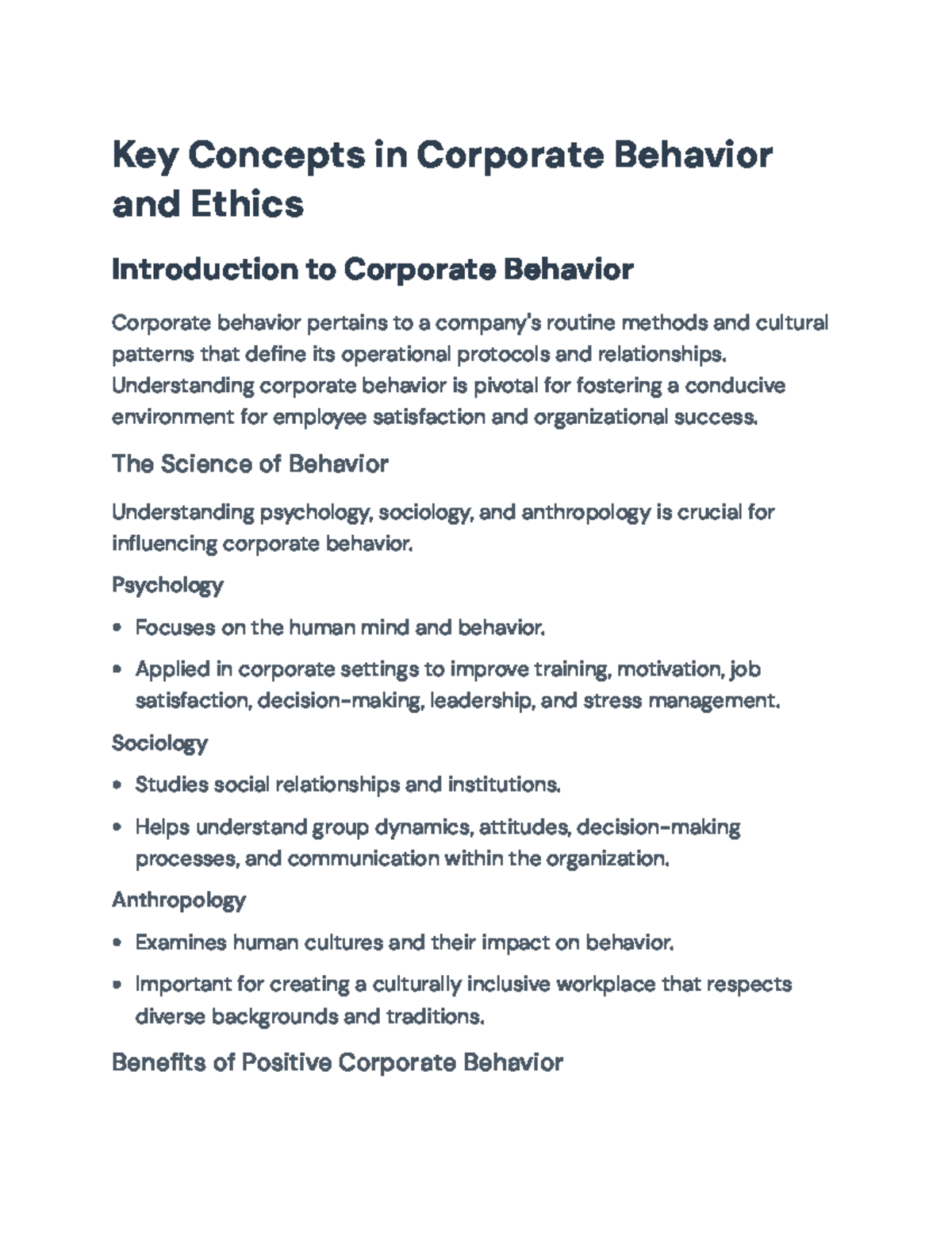 Corporate Behavior & Ethics: Insights on Workplace Dynamics - Studocu