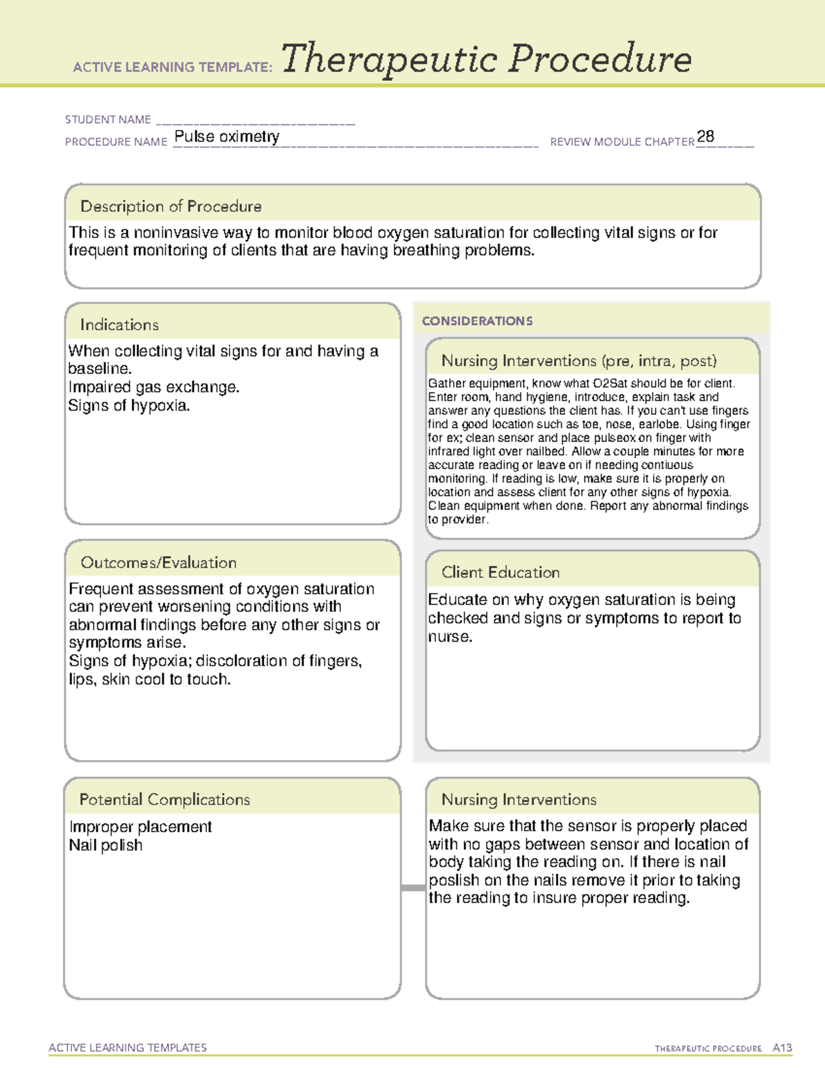 NUR 380 MH ALT Pulse Oximetry - Active Learning Template Document - Studocu