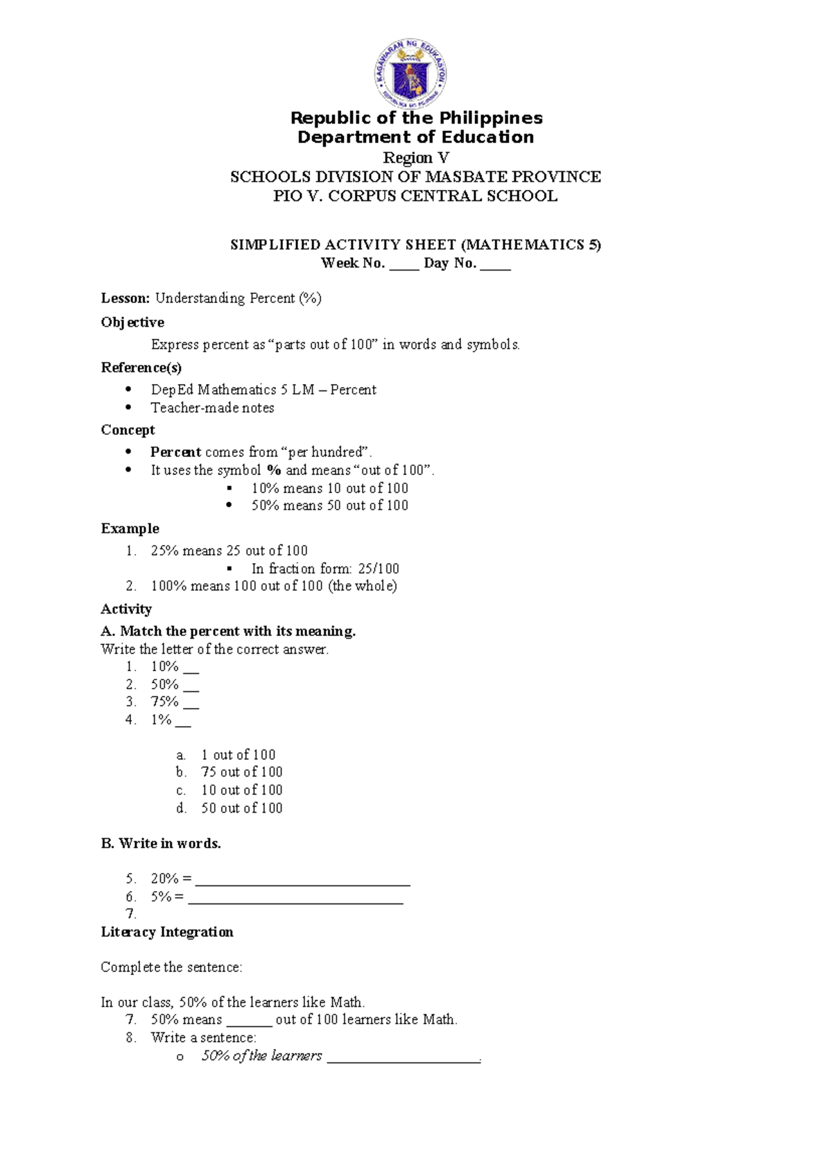 SAS-Mathematics 5: Understanding Percent, Fractions, and Ratios ...