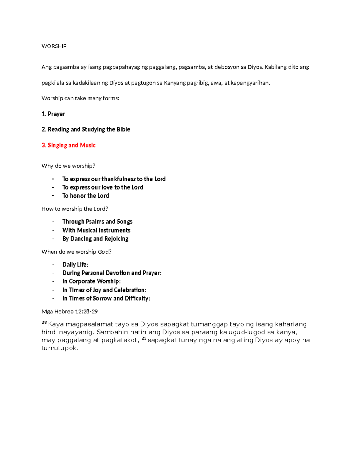 Worship - Helpful - WORSHIP Ang pagsamba ay isang pagpapahayag ng ...