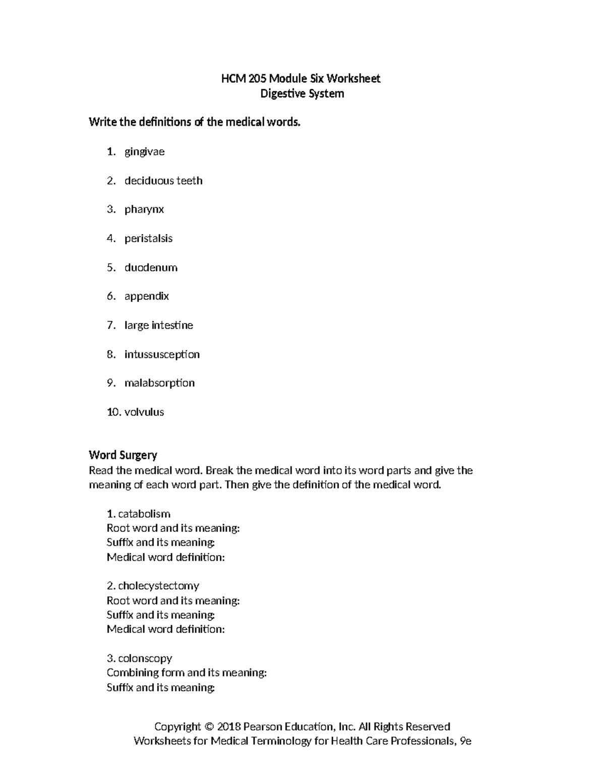 HCM 205 Module Six Worksheet: Digestive System Medical Terms - Studocu