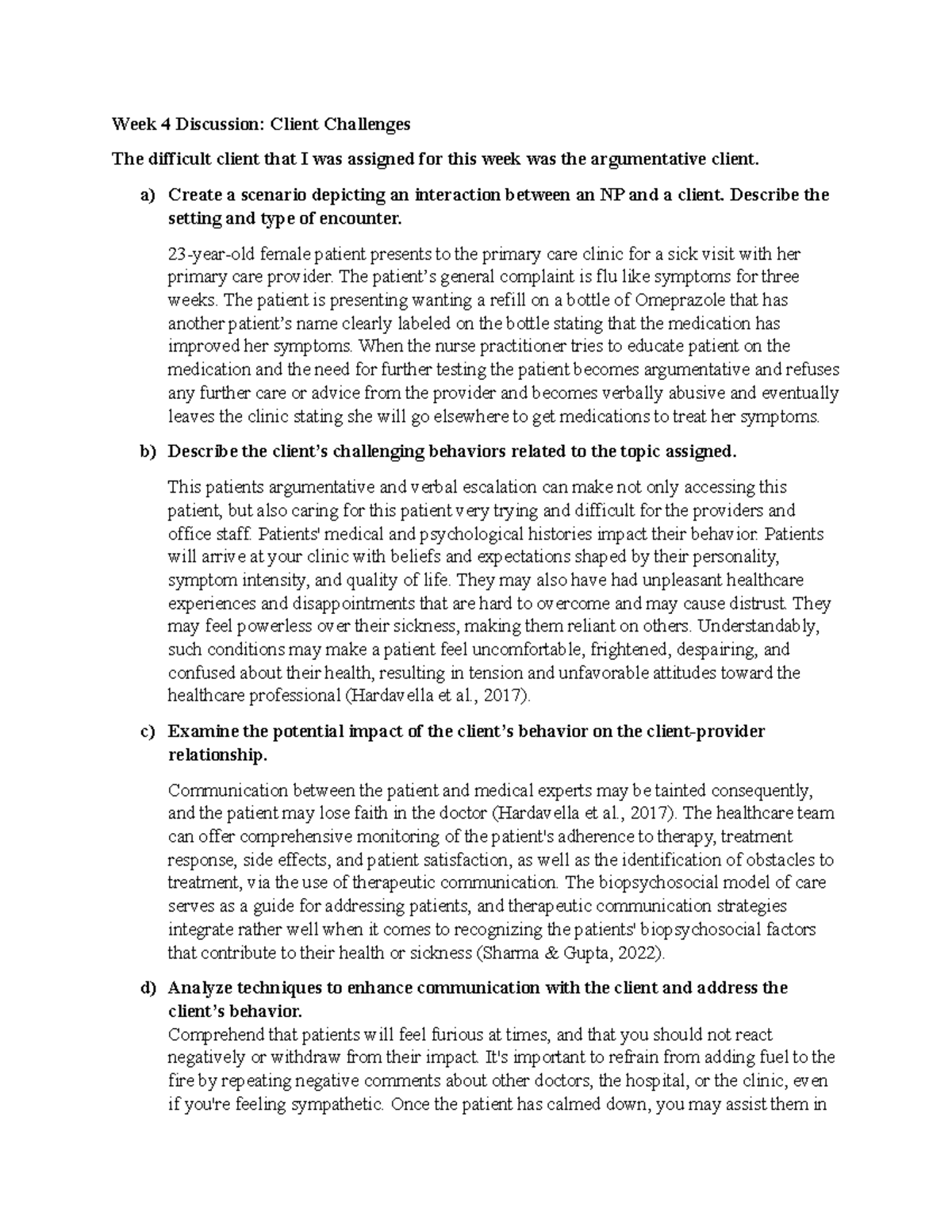 Week 4 Discussion: Addressing Client Challenges in NP Care - Studocu