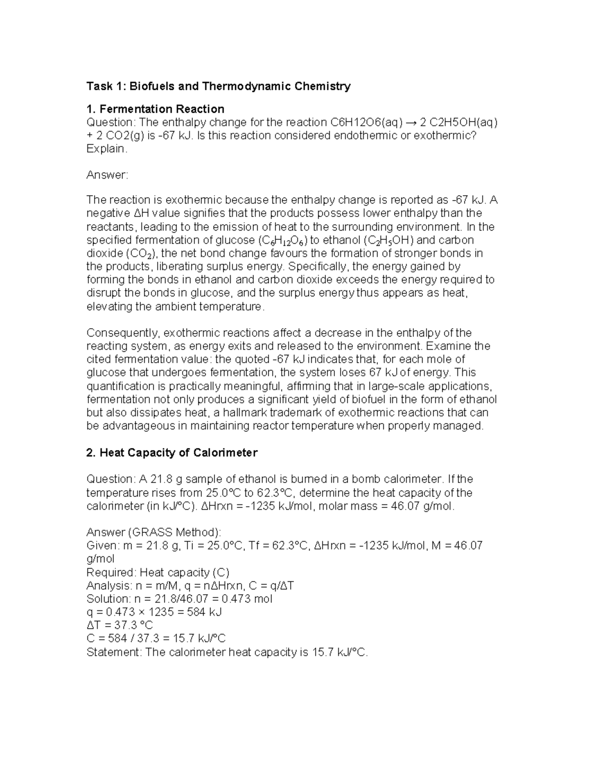 Final Exam: Biofuels & Thermodynamic Chemistry (CHEM 101) - Studocu