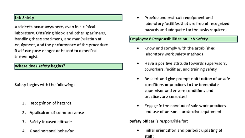 Lab Safety Guidelines and Responsibilities - Notes - Studocu
