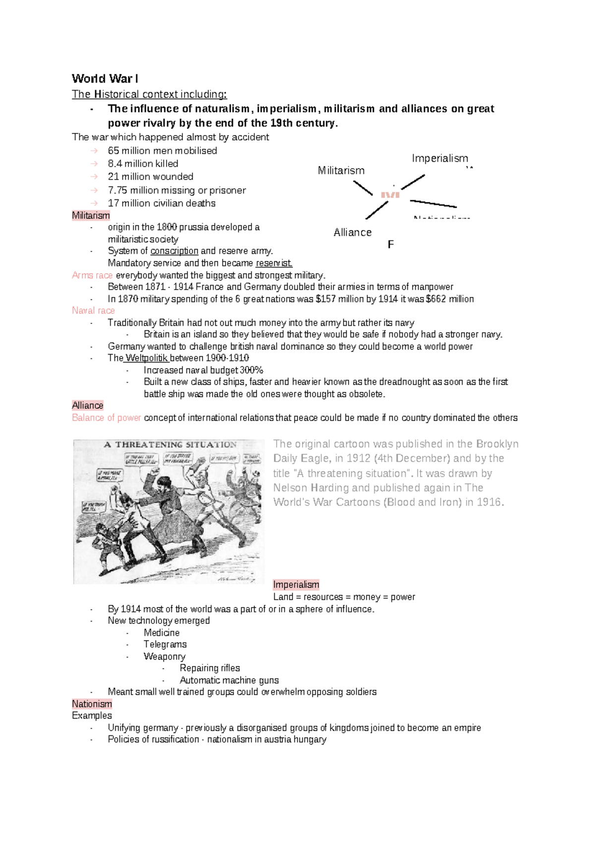 World War I (HIST 101) Modern Preliminary Notes on Causes and Impact ...